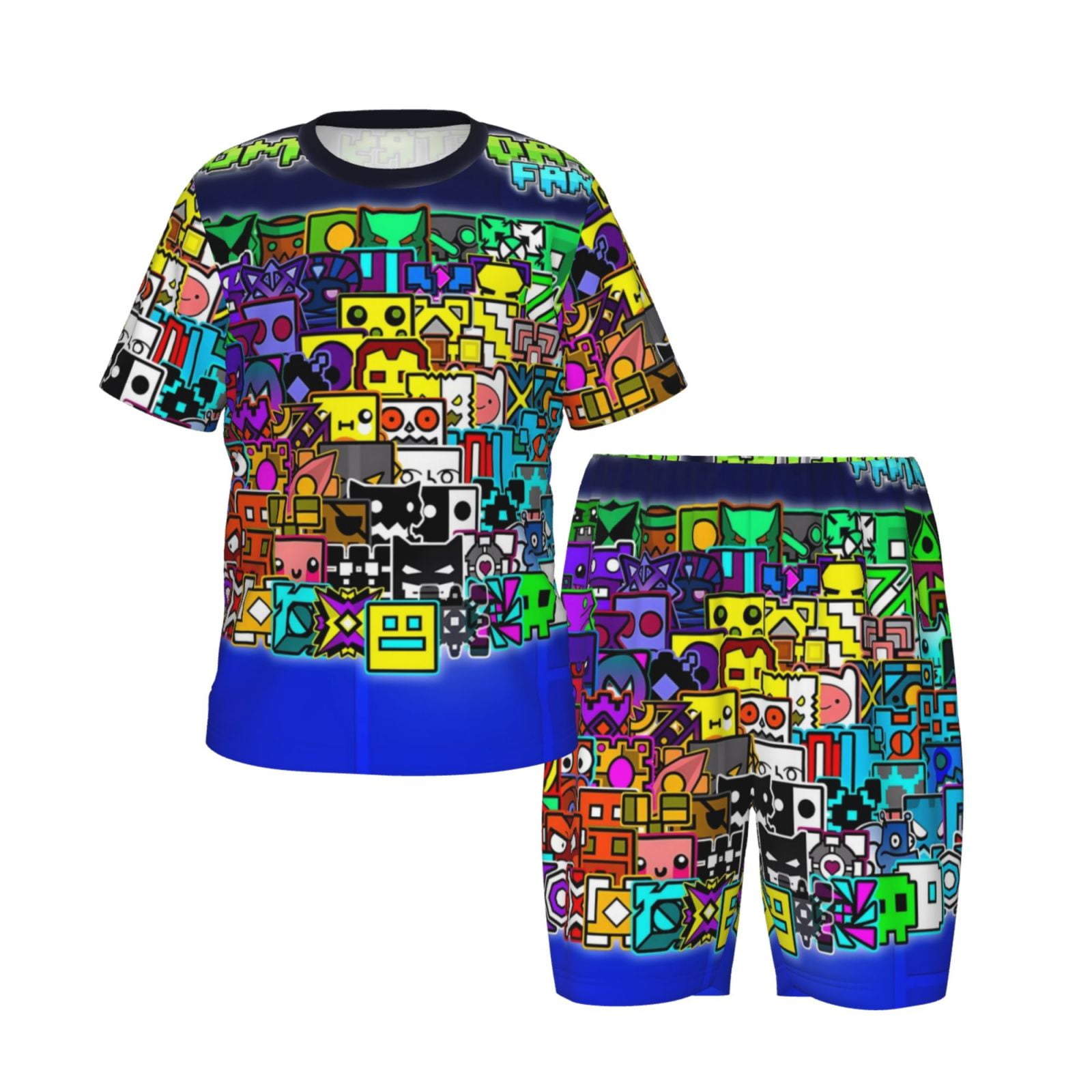 Ratiio Geometry Dash Print Short-Sleeved Summer Pajama Set for Girls ...
