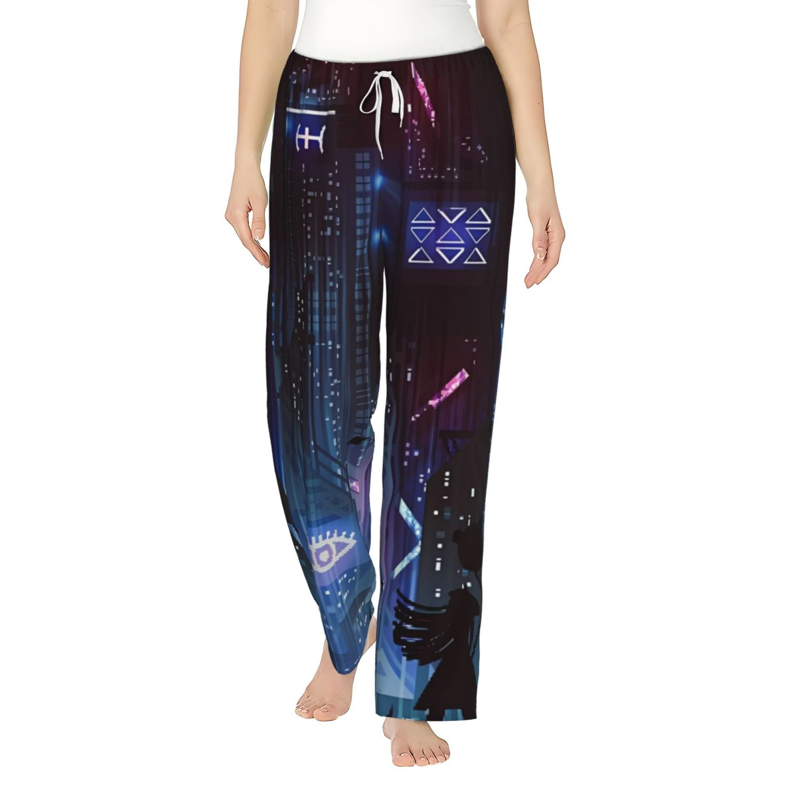 Ratiio Geometry Dash Print Women Soft Pajama Long Pants, Comfy Wide Leg Lounge Pants With ...