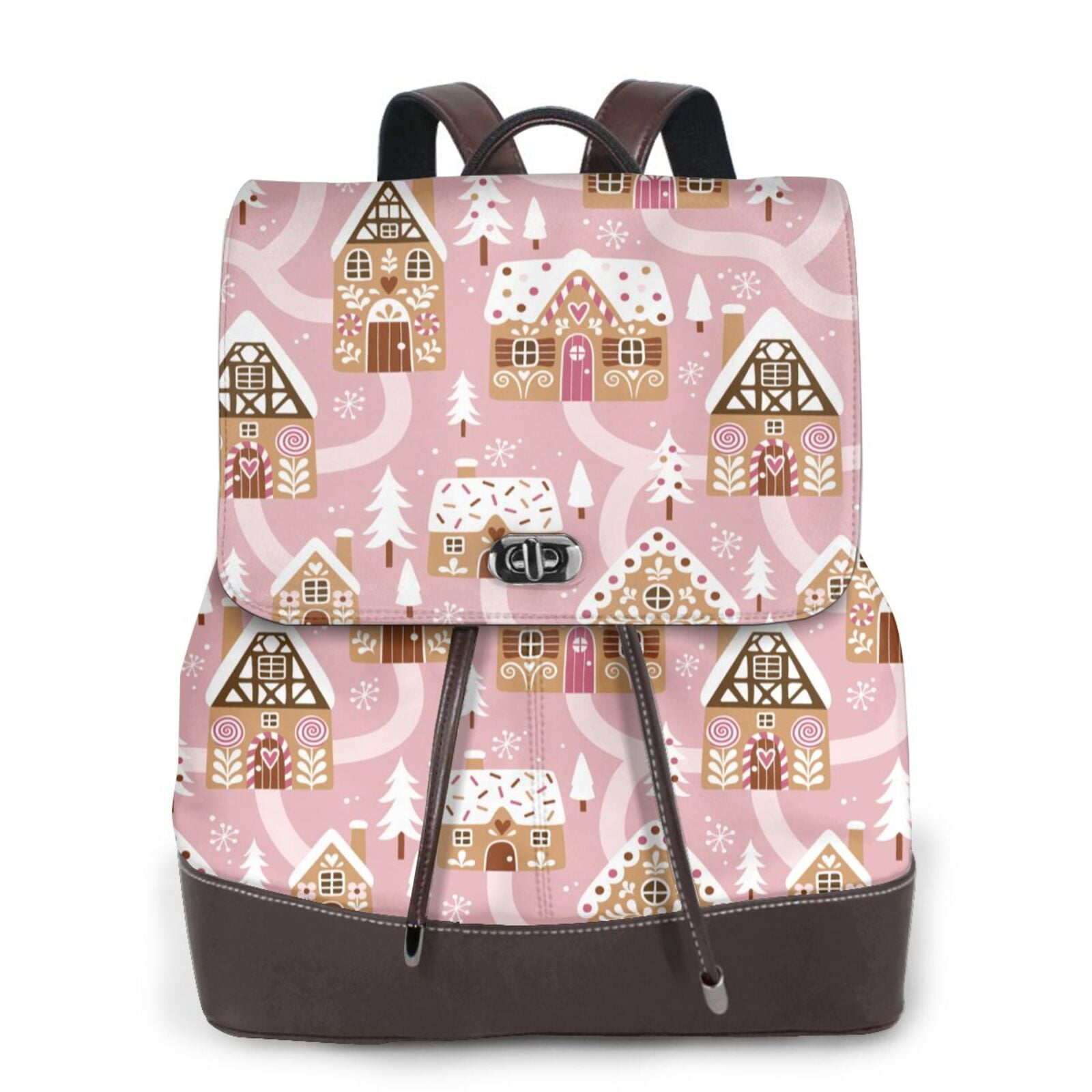 Ratiio Gingerbread Houses Pink Wonderland Pattern Womens Backpack Purse ...