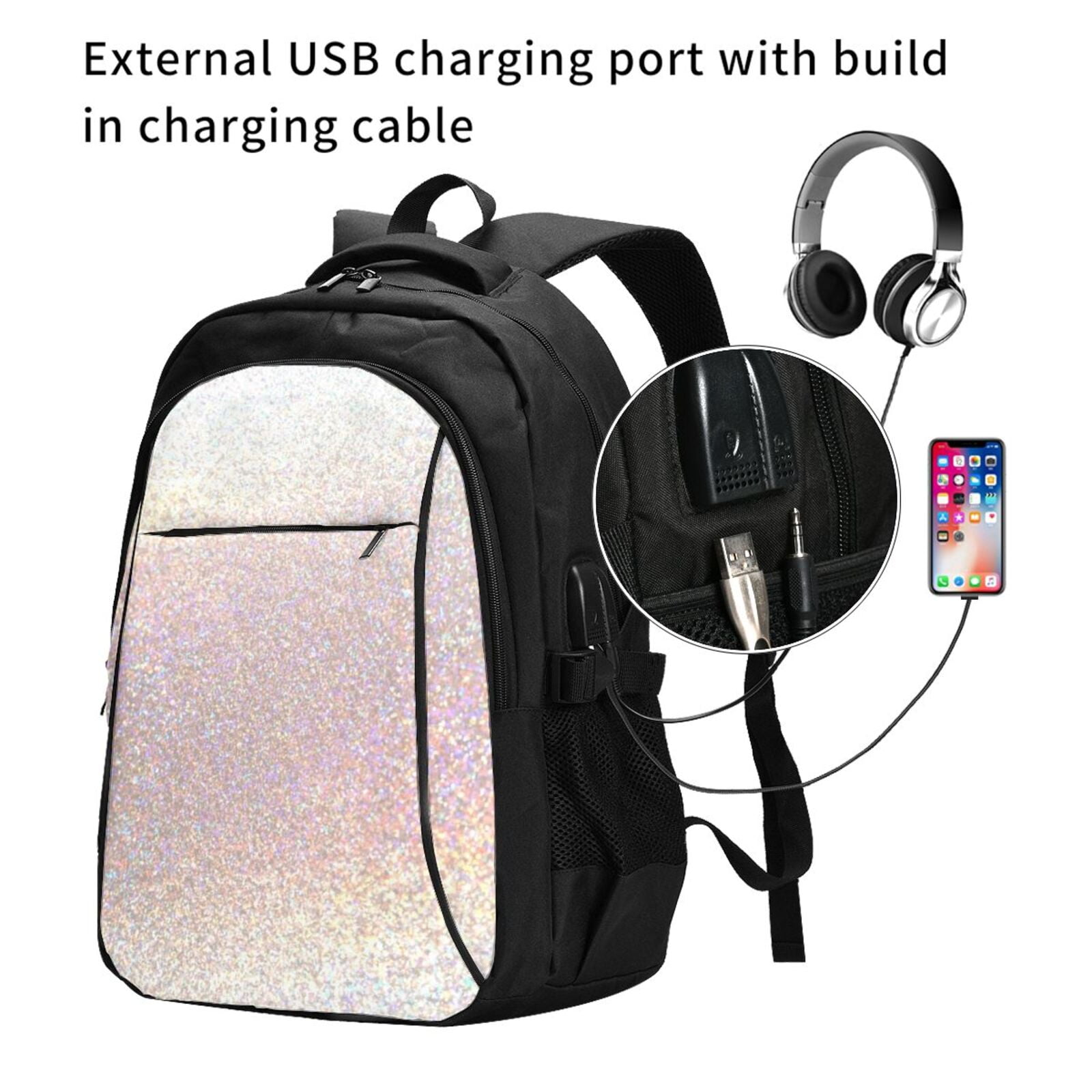 Ratiio Glitter Light Pearl Print Travel Laptop Backpack,Slim Sturdy ...
