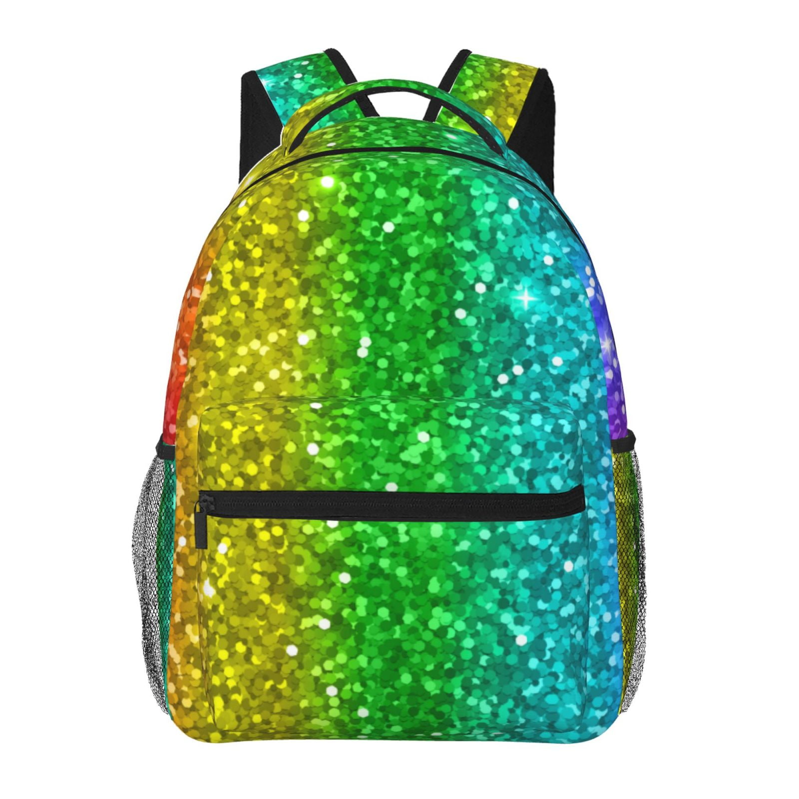 Ratiio Glitter Rainbow Print Eco-Friendly Casual Backpack, Water-Resistant Polyester Canvas ...