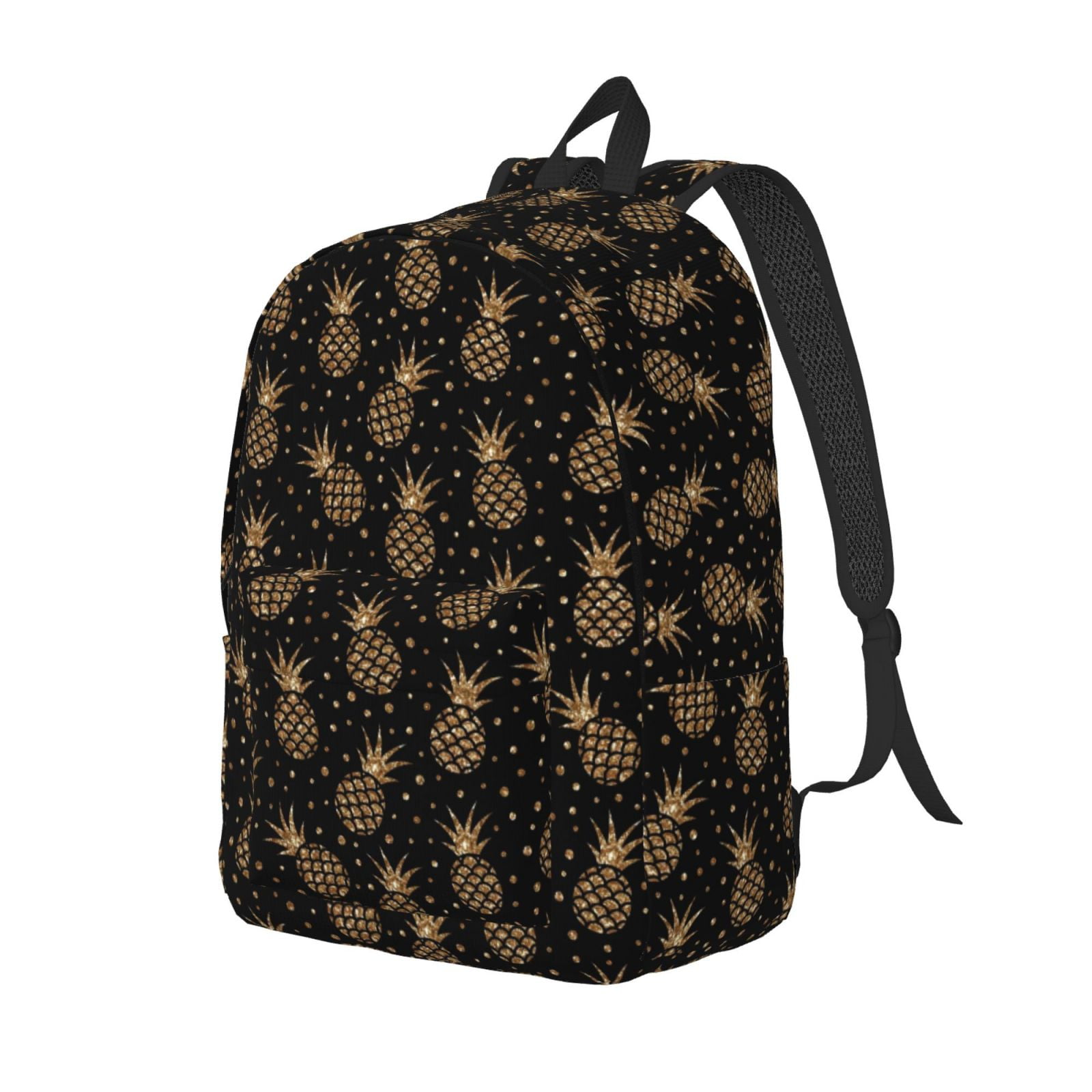 Ratiio Gold Glitter Pineapples Print Canvas Backpack for Women & Men ...