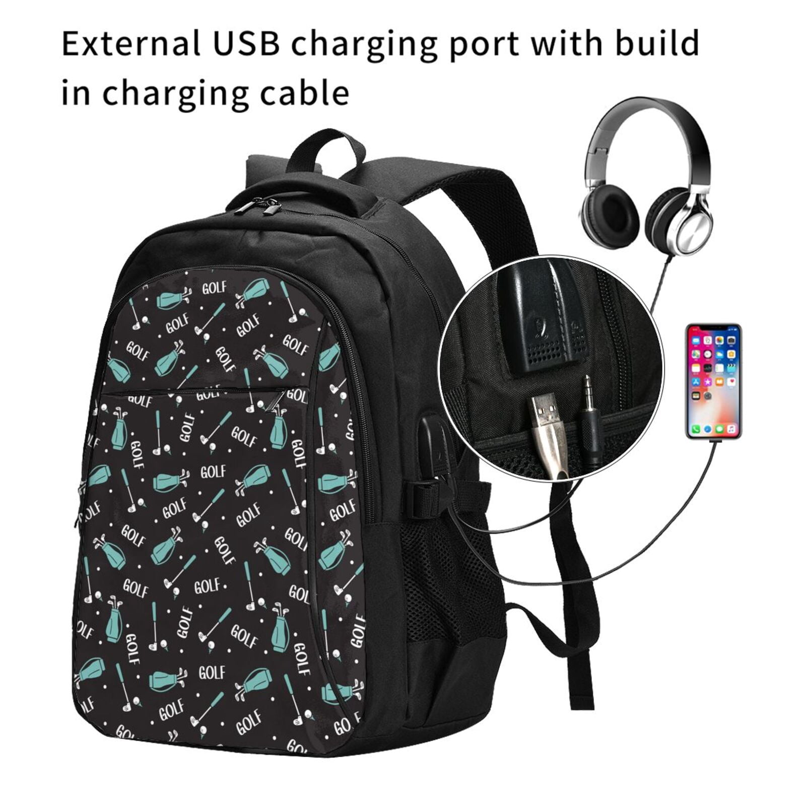 Ratiio Golf Bags And Balls Print Travel Laptop Backpack,Slim Sturdy ...