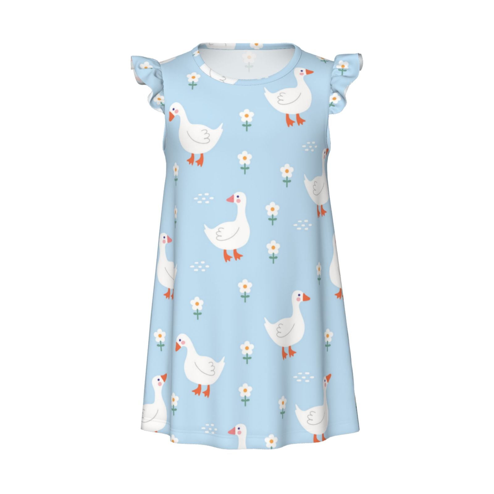 Ratiio Goose White Flowers Print Girls Nightgowns, Princess Pajama ...