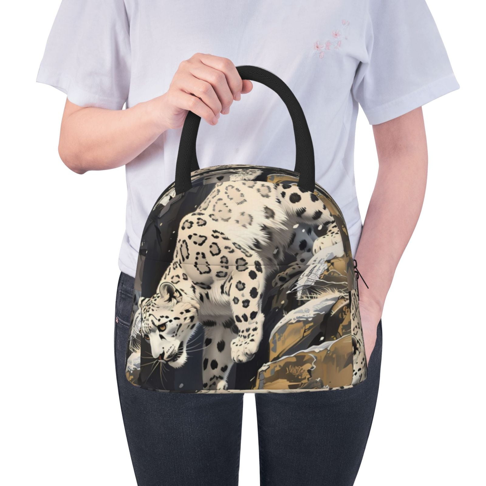 Ratiio Graceful Snow Leopard Print Insulated Lunch Bag Women Reusable ...