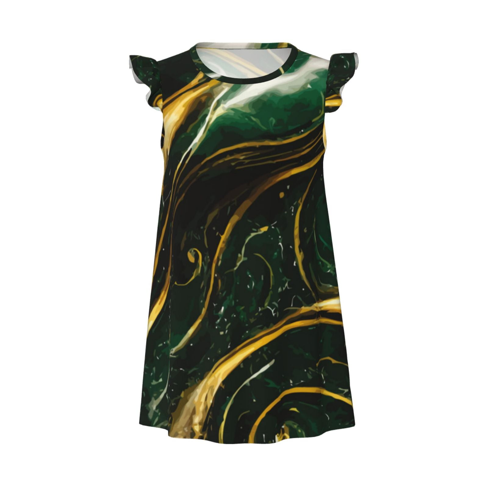 Ratiio Green Marble Print Girls Nightgowns, Princess Pajama Dresses for ...