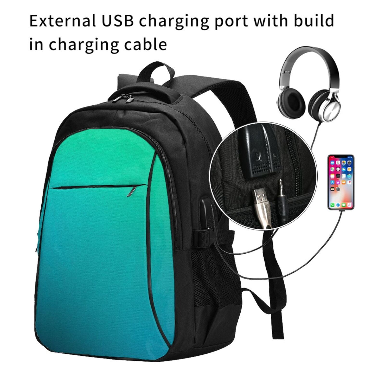 Ratiio Green Turquoise Teal Print Travel Laptop Backpack,Slim Sturdy ...