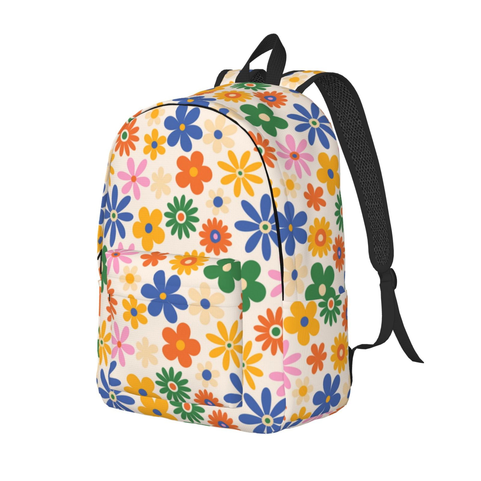 Ratiio Groovy Daisy Flowers Print Canvas Backpack for Women & Men Retro ...