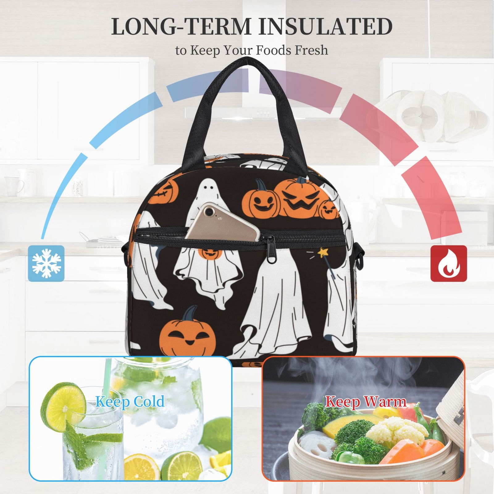 Ratiio Halloween Ghosts And Pumpkins Pattern Lunch Bag ,Insulated Lunch ...