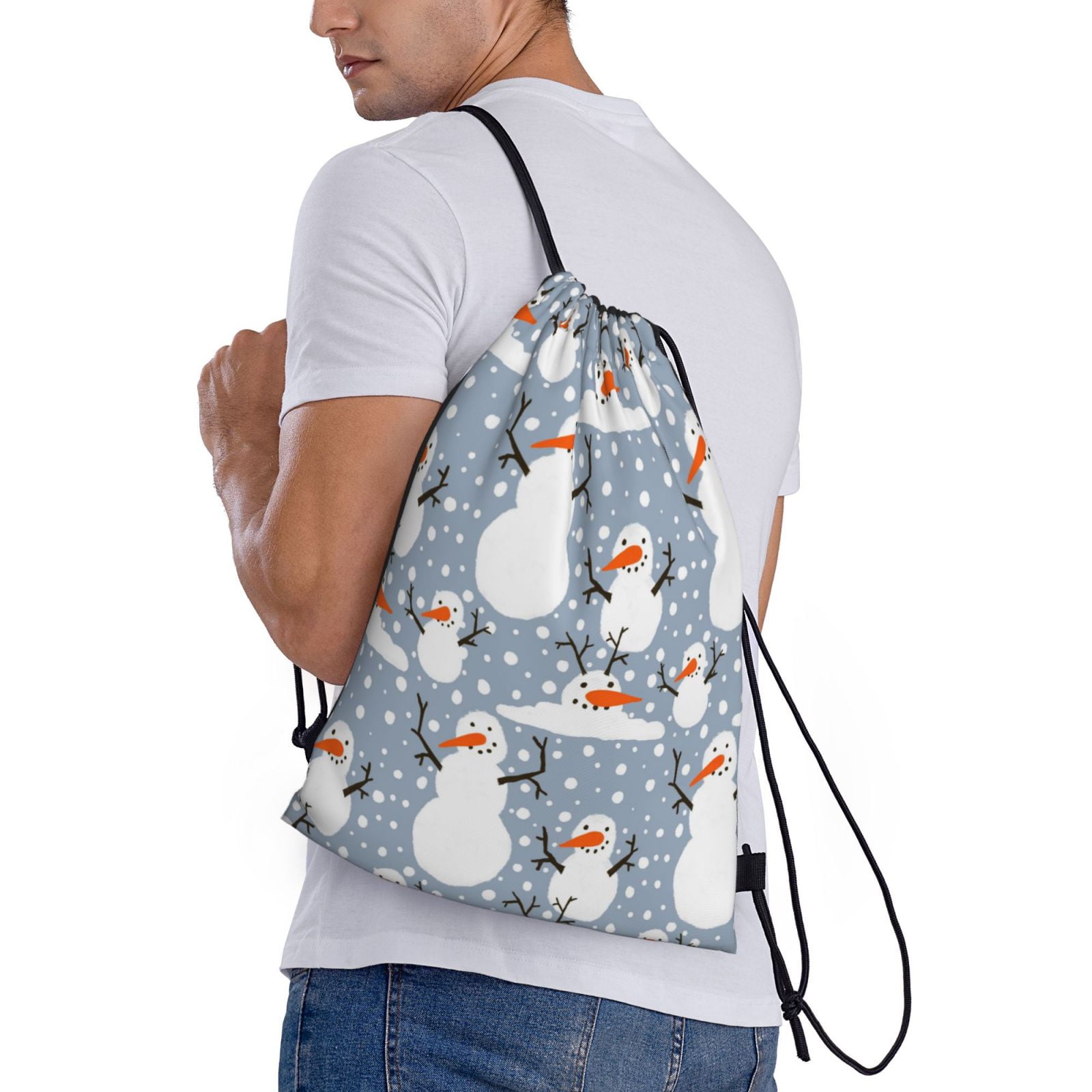 Ratiio Happy Snowmen Snowfall Print Drawstring Backpack Bag Sport Gym Sackpack Heavy Duty String ...