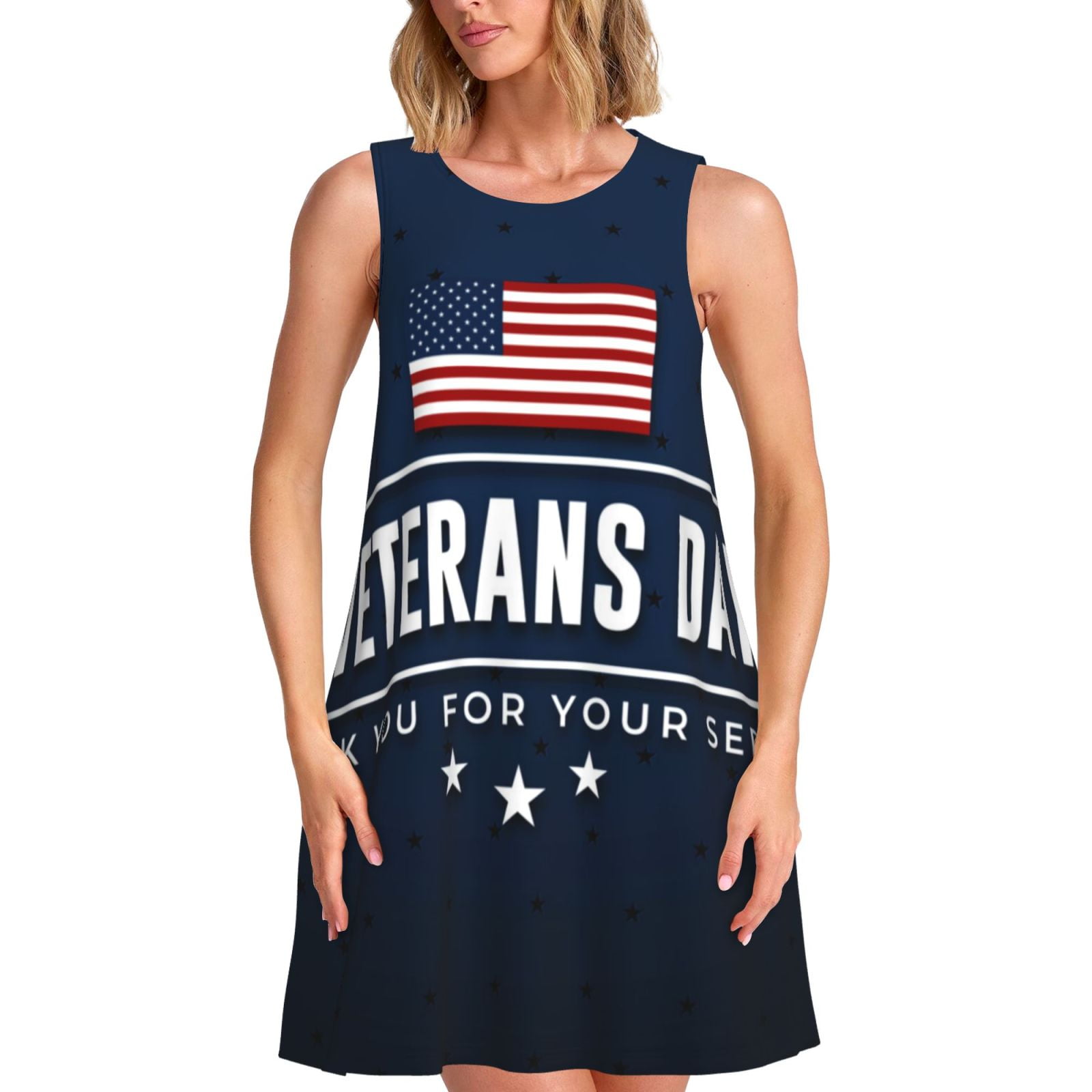 Ratiio Happy Veterans Day Pattern Women's Sleeveless Dress - Casual ...