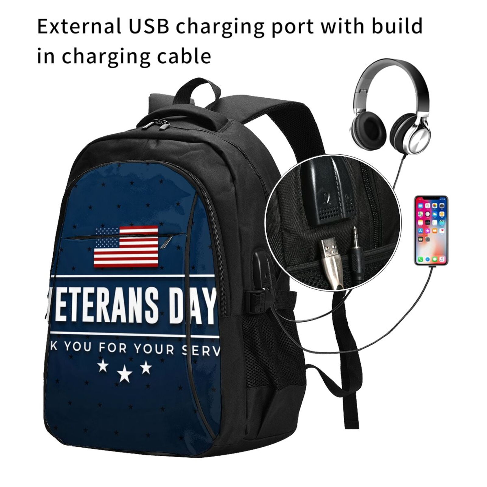 Ratiio Happy Veterans Day Print Travel Laptop Backpack,Slim Sturdy ...