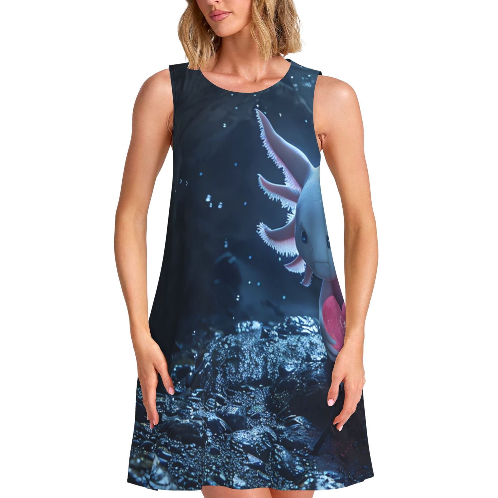 Ratiio Heart Axolotl Pattern Women's Sleeveless Dress - Casual Summer ...