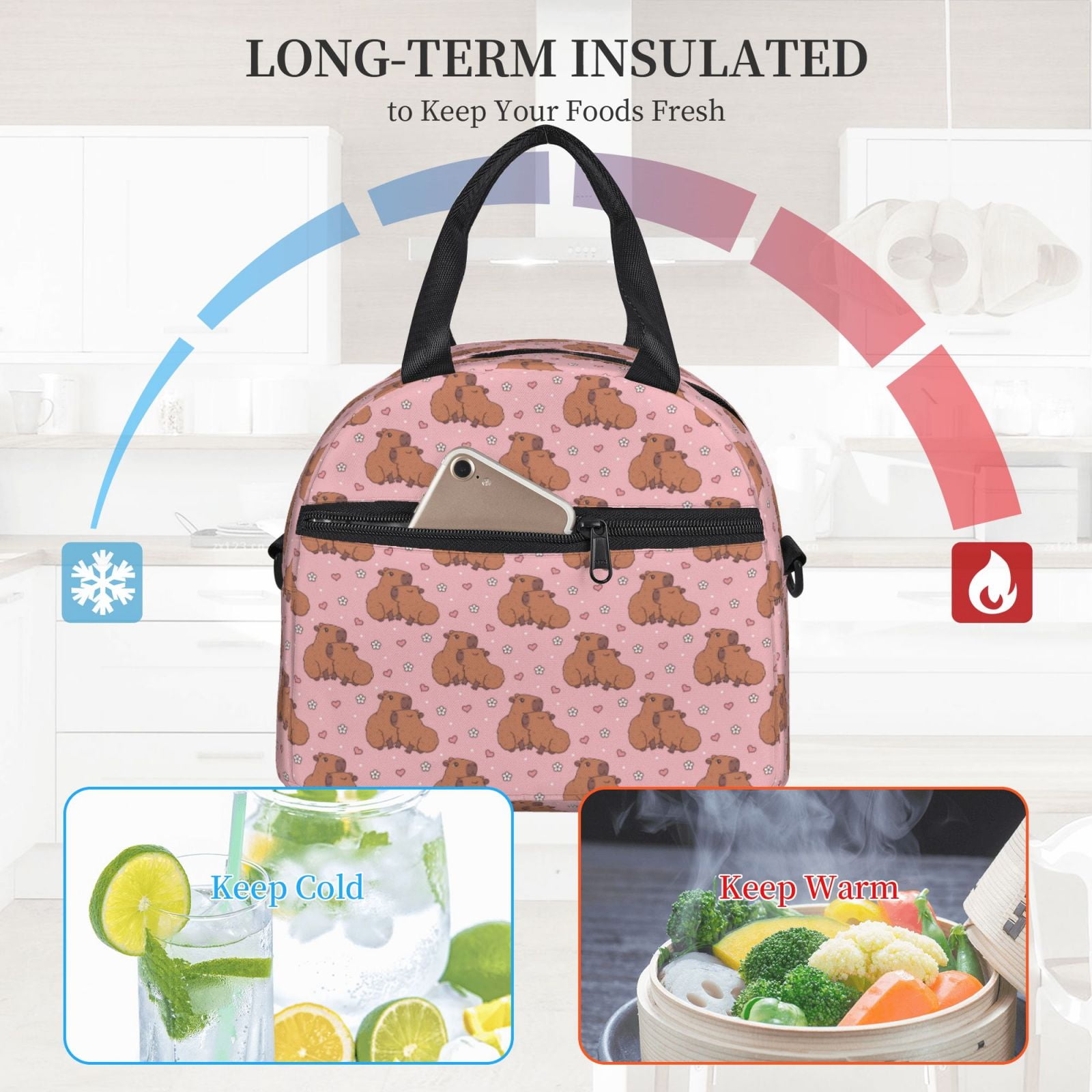 Ratiio Heart Capybara Pattern Lunch Bag ,Insulated Lunch Box, Small ...