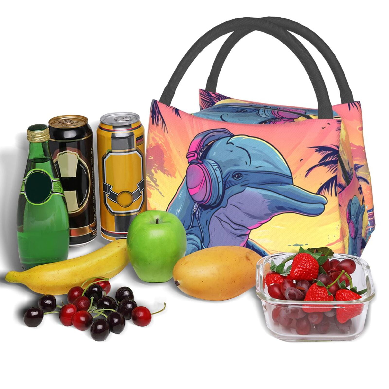 Ratiio Hip-Hop DJ Dolphin Pattern Portable Insulation Lunch Bag ...