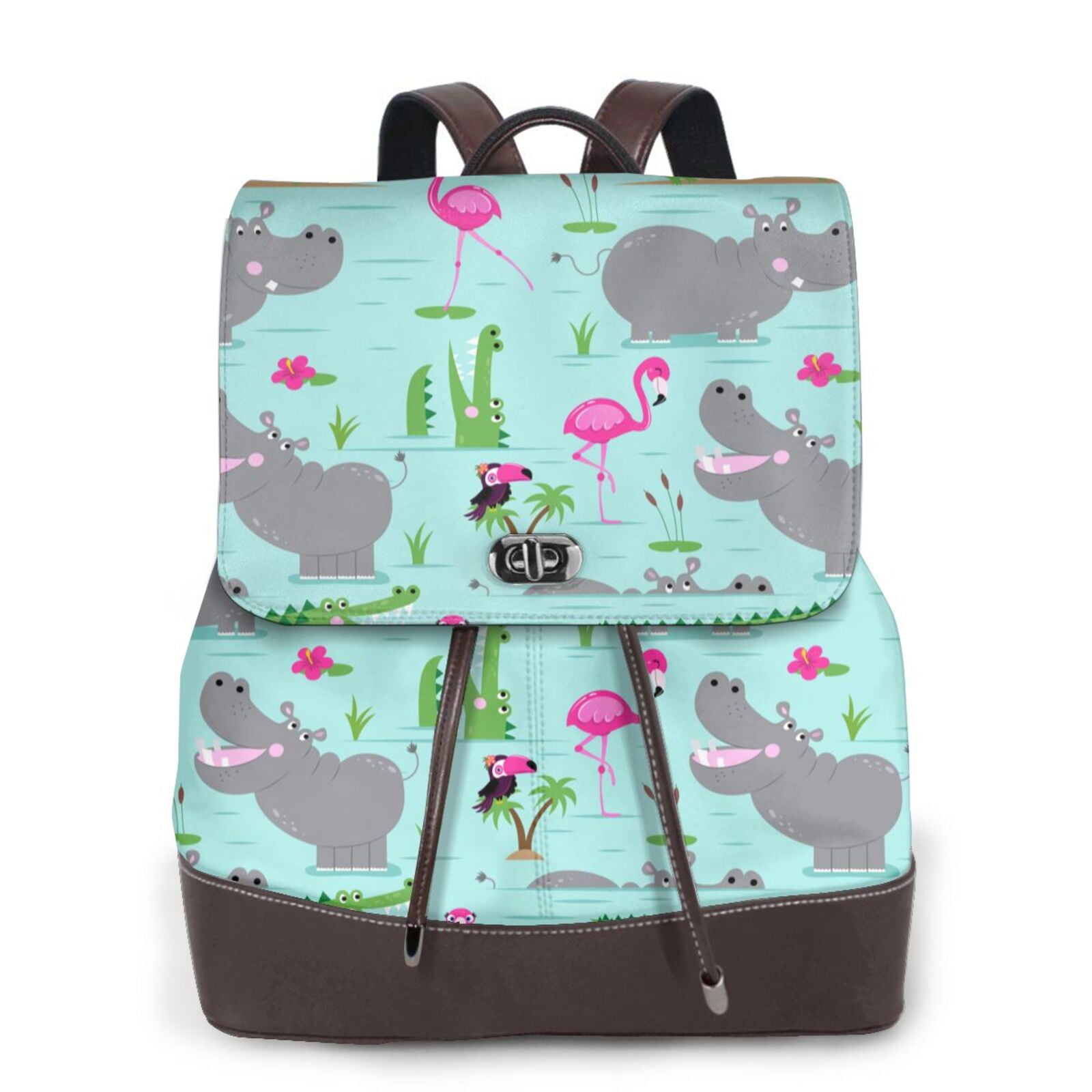 Ratiio Hippo With Flamingos And Crocodiles Pattern Womens Backpack ...