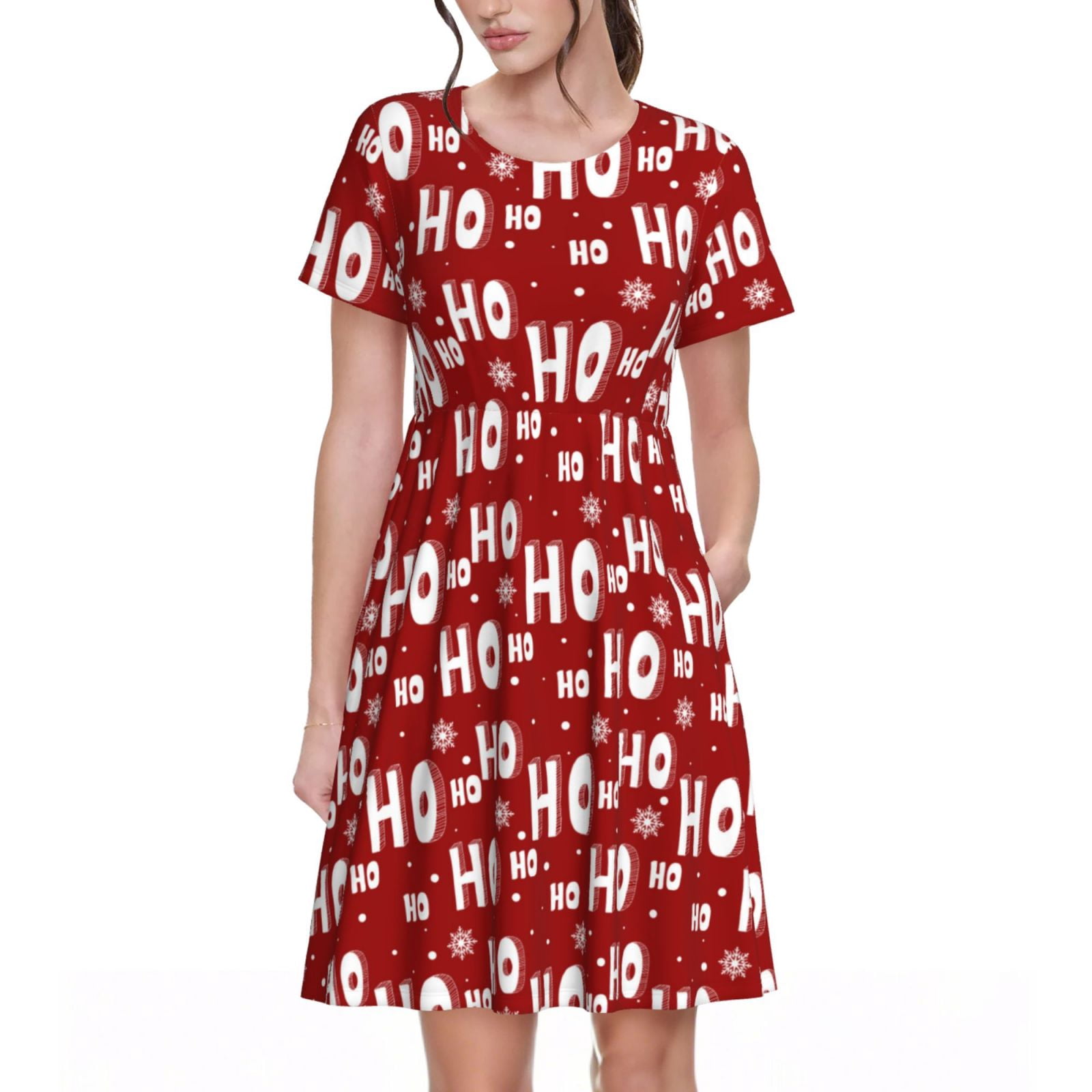 Ratiio Ho-Ho-Ho Print Women's Short Sleeve Dress - Casual A-Line Dress ...