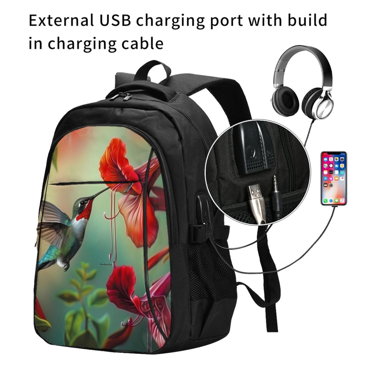 Ratiio Hummingbird Floral Paradise Print Travel Laptop Backpack,Slim ...