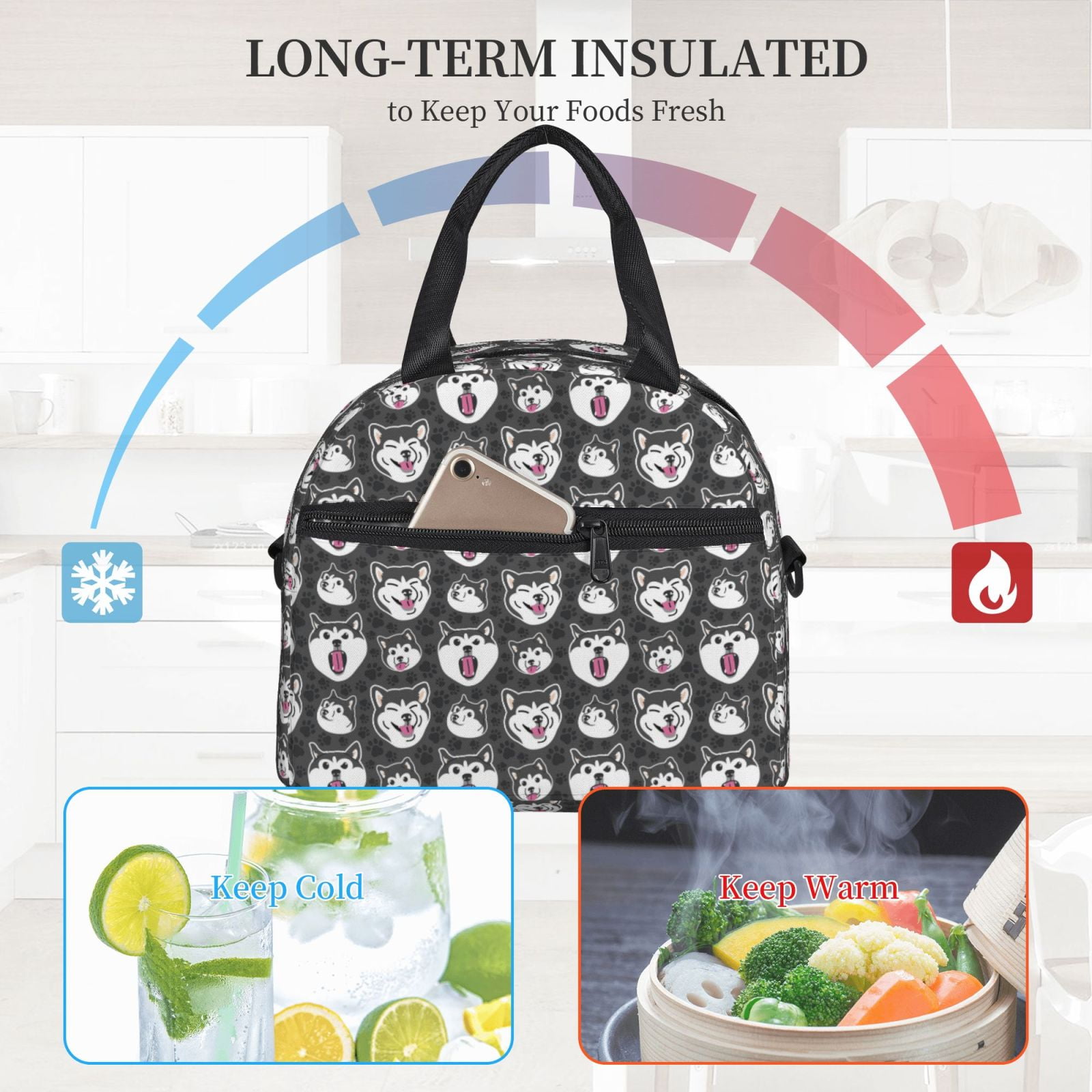 Ratiio Husky Pattern Lunch Bag ,Insulated Lunch Box, Small Leakproof ...