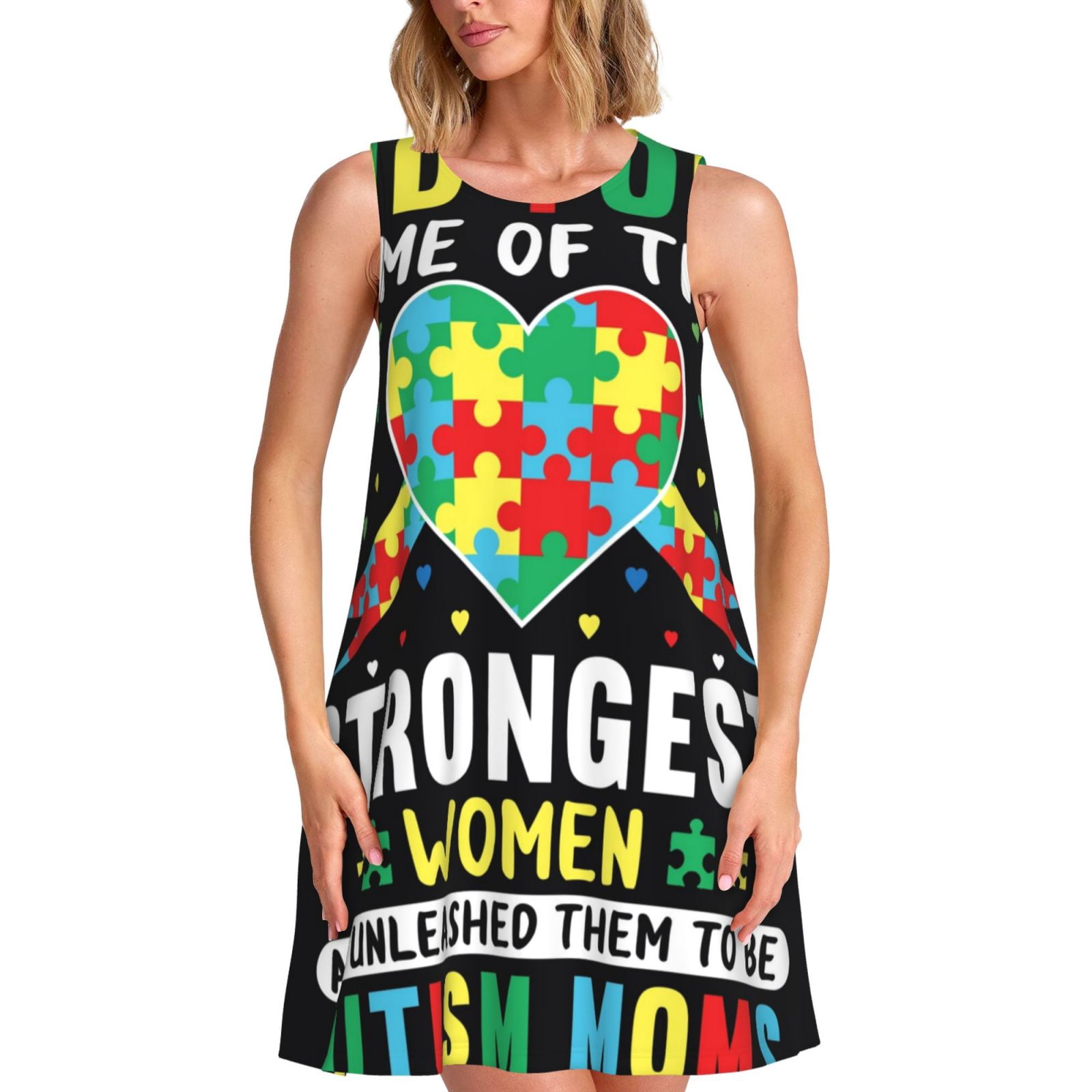 Ratiio I Love With Autism Pattern Women's Sleeveless Dress - Casual ...