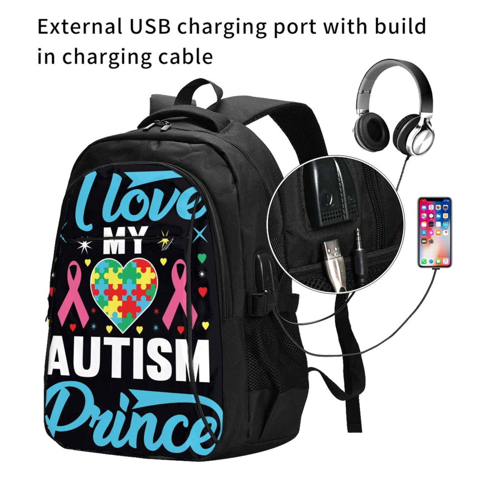 Ratiio I Love My Autism Print Travel Laptop Backpack,Slim Sturdy ...