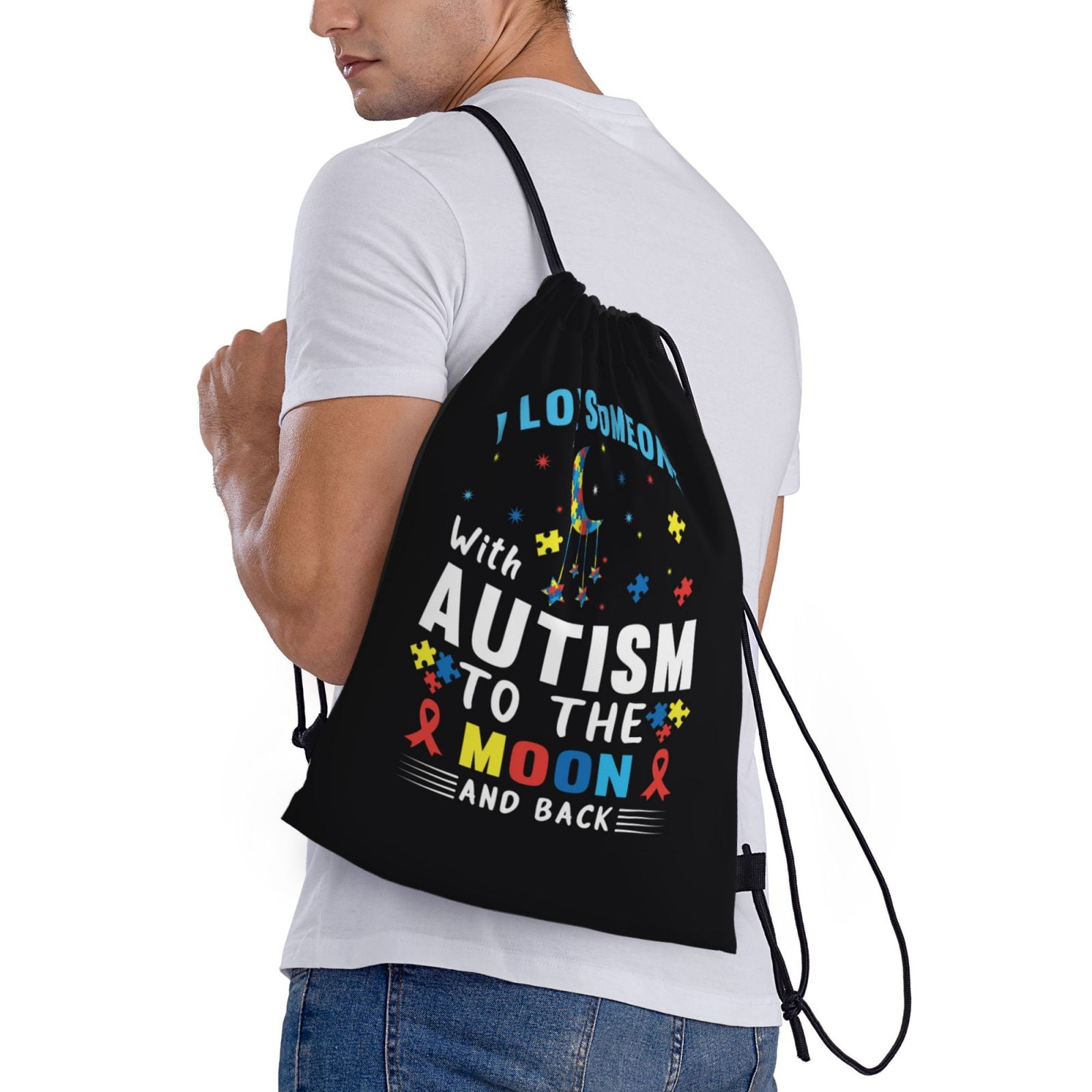 Ratiio I Love With Autism To The Moon And Back Print Drawstring ...
