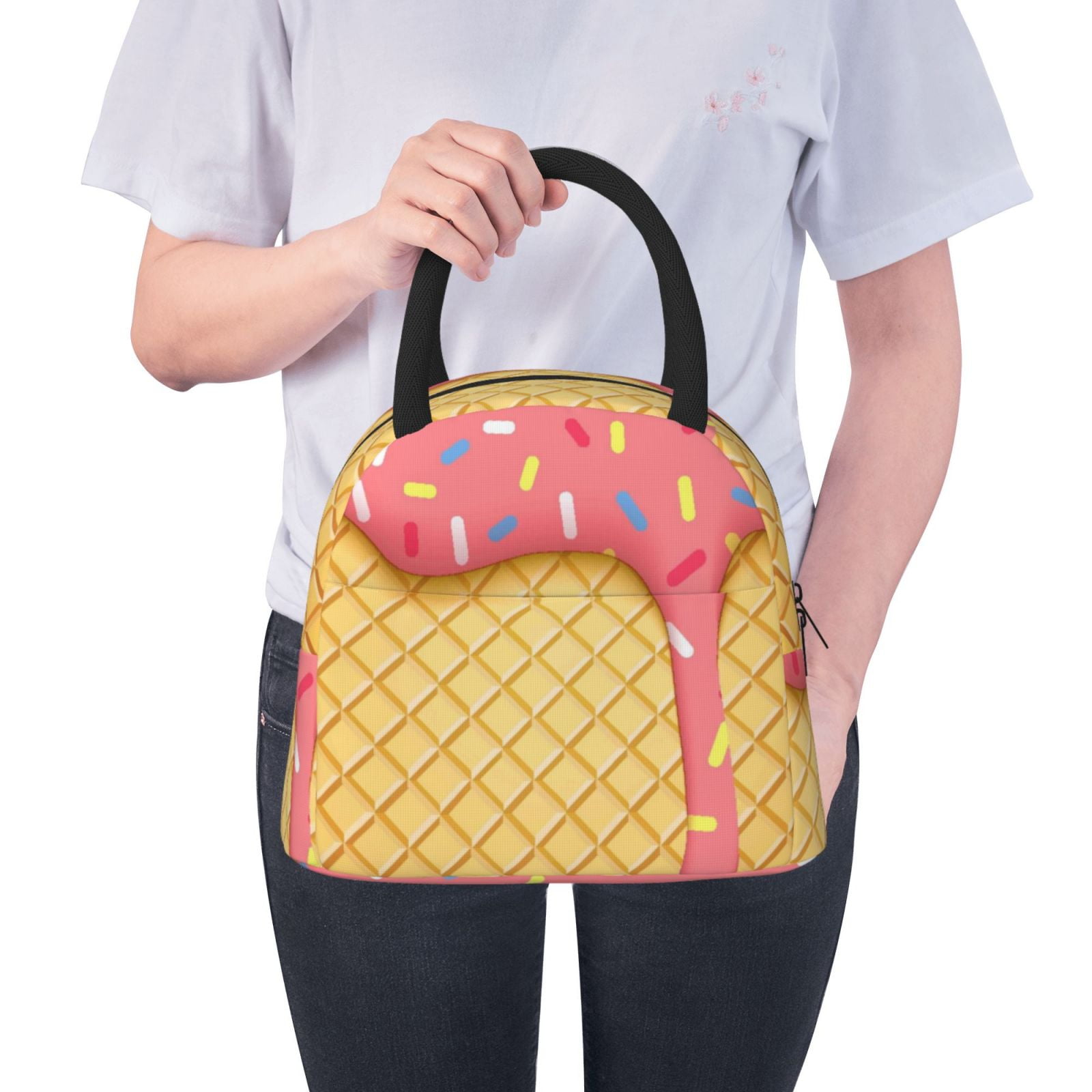 Ratiio Ice Cream Print Insulated Lunch Bag Women Reusable Lunch Box ...
