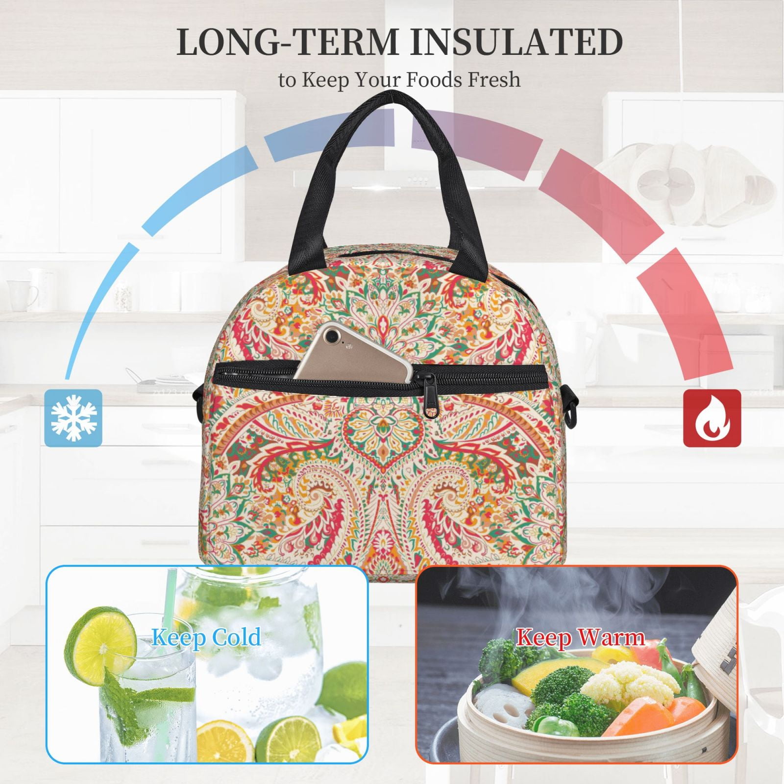 Ratiio Indian Paisley 1 Pattern Lunch Bag ,Insulated Lunch Box, Small ...