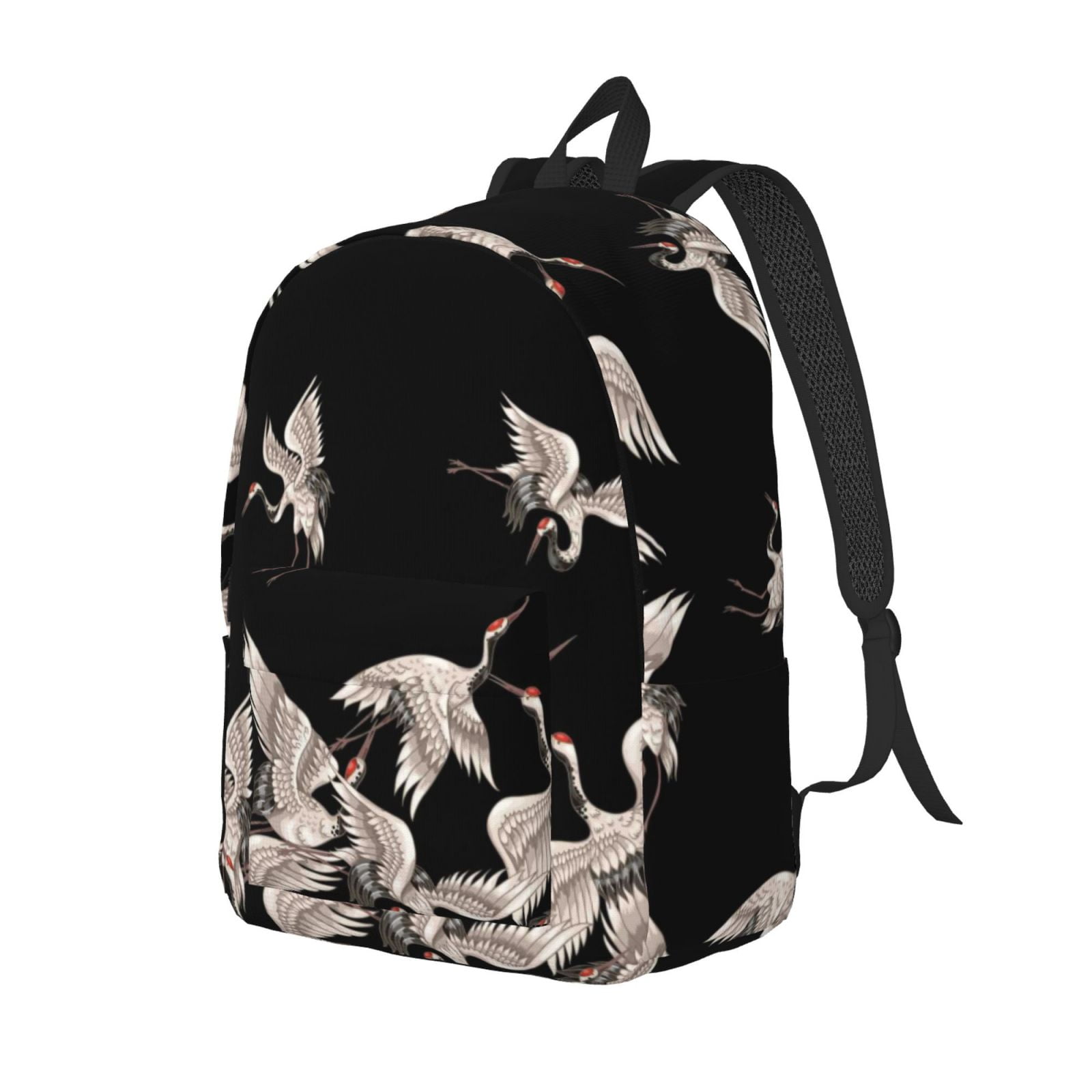 Ratiio Japanese White Crane Print Canvas Backpack for Women & Men Retro ...