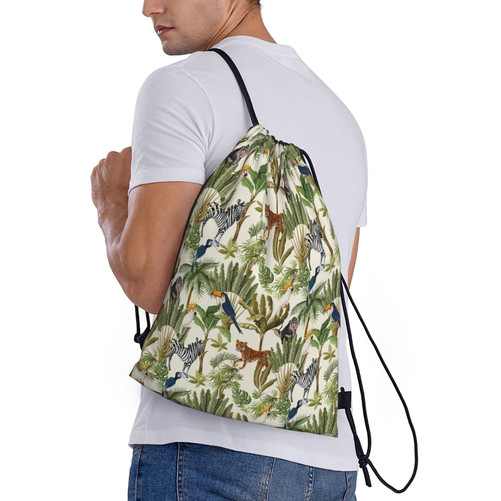 Ratiio Jungle Animals Print Drawstring Backpack Bag Sport Gym Sackpack ...