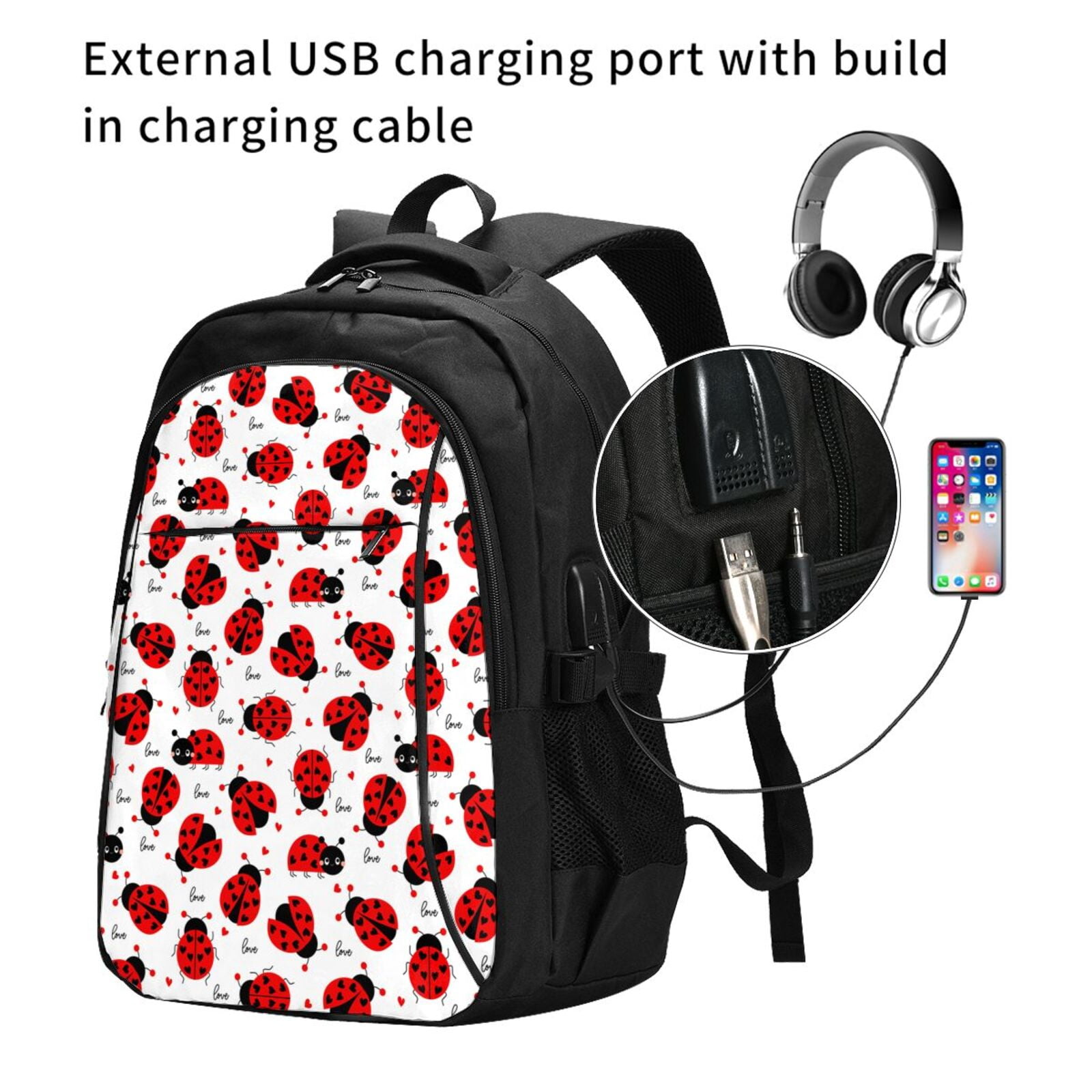 Ratiio Ladybug And Heart Print Travel Laptop Backpack,Slim Sturdy ...