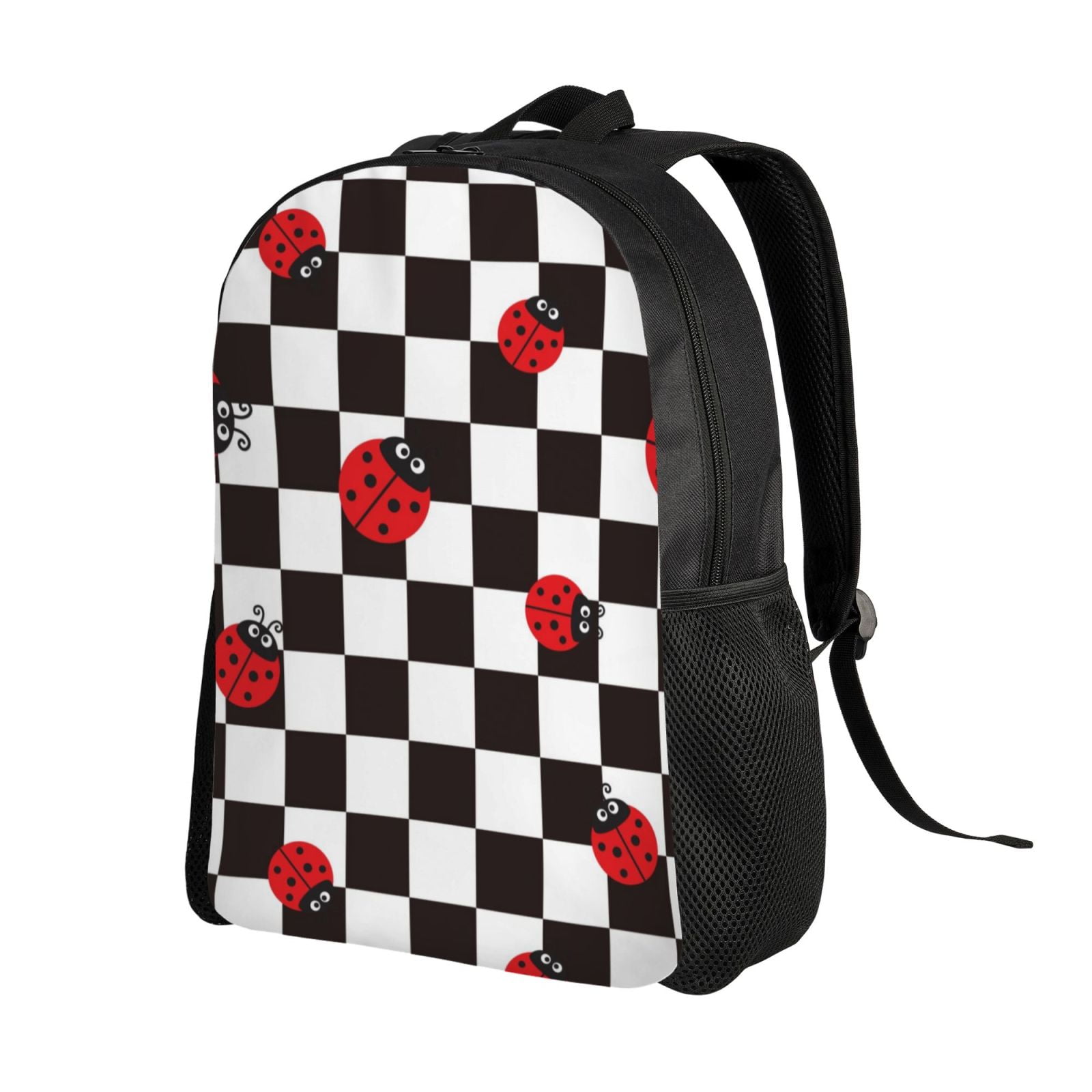 Ratiio Ladybugs Of Black And White Checkers Print Backpack with Padded ...