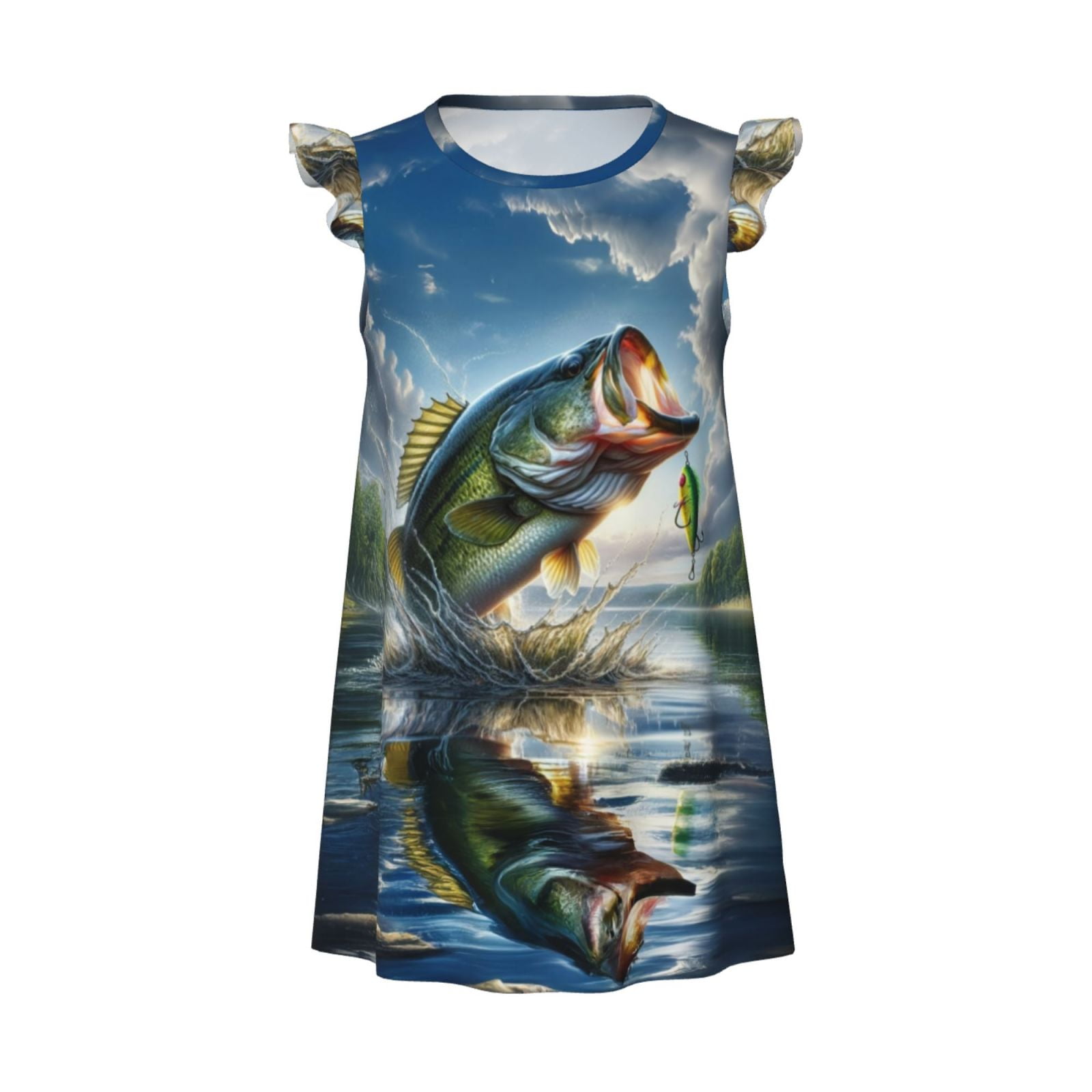 Ratiio Largemouth Bass Jumping Out of The Water Print Girls Nightgowns ...