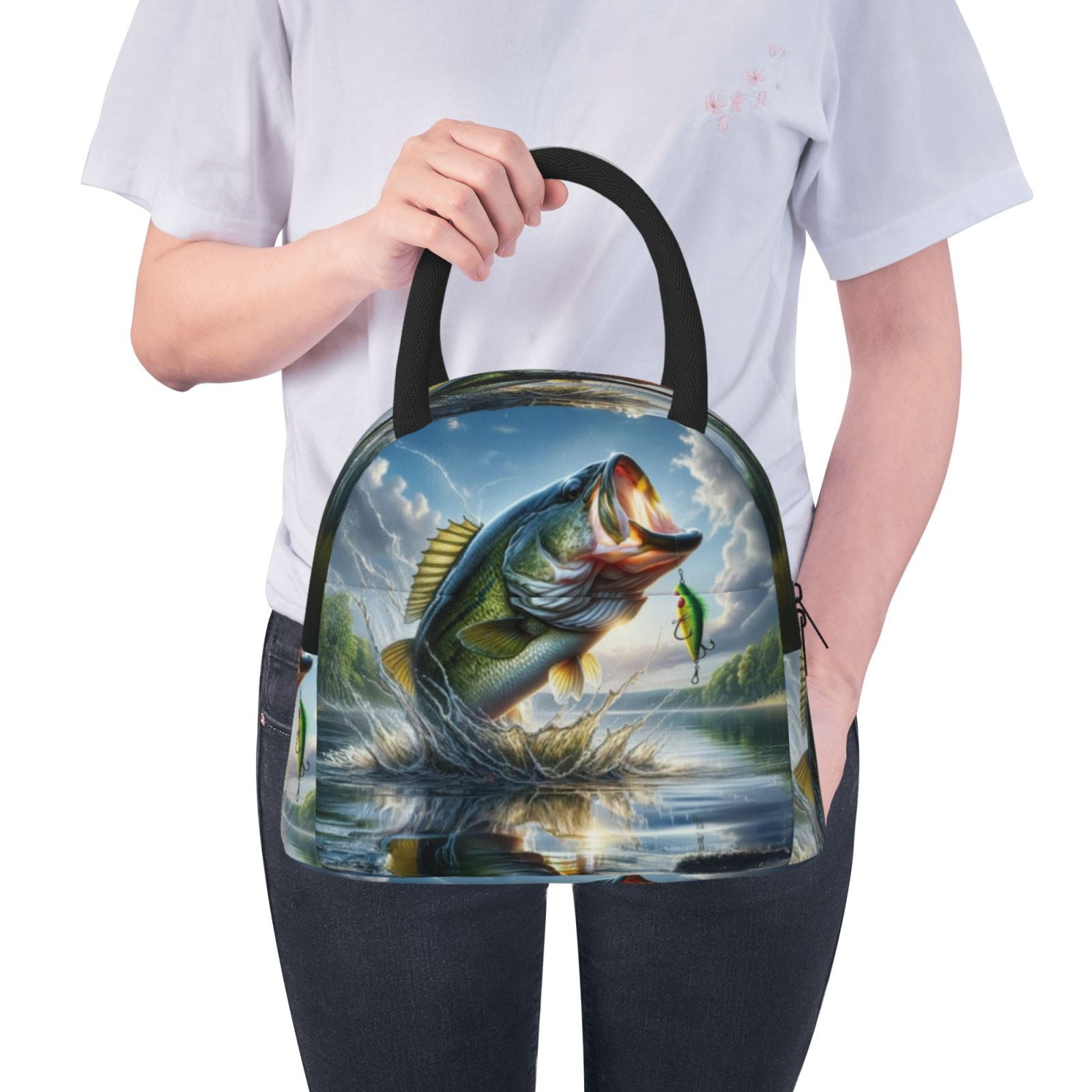 Ratiio Largemouth Bass Jumping Out of The Water Print Insulated Lunch ...