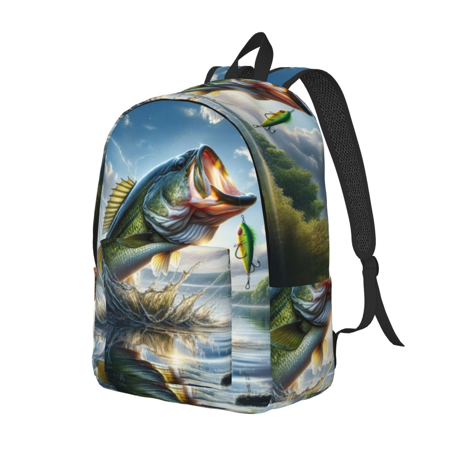 Ratiio Largemouth Bass Jumping Out of The Water Print Canvas Backpack for Women & Men Retro ...