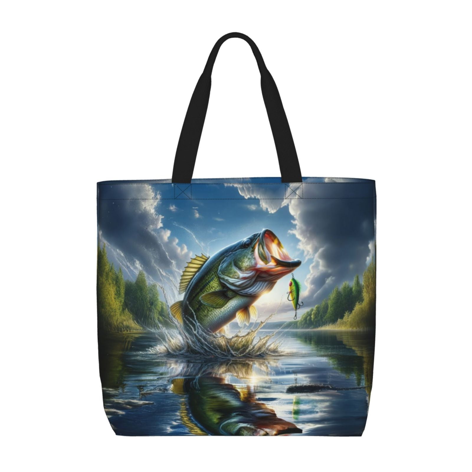 Ratiio Largemouth Bass Jumping Out of The Water Print Reusable Grocery ...