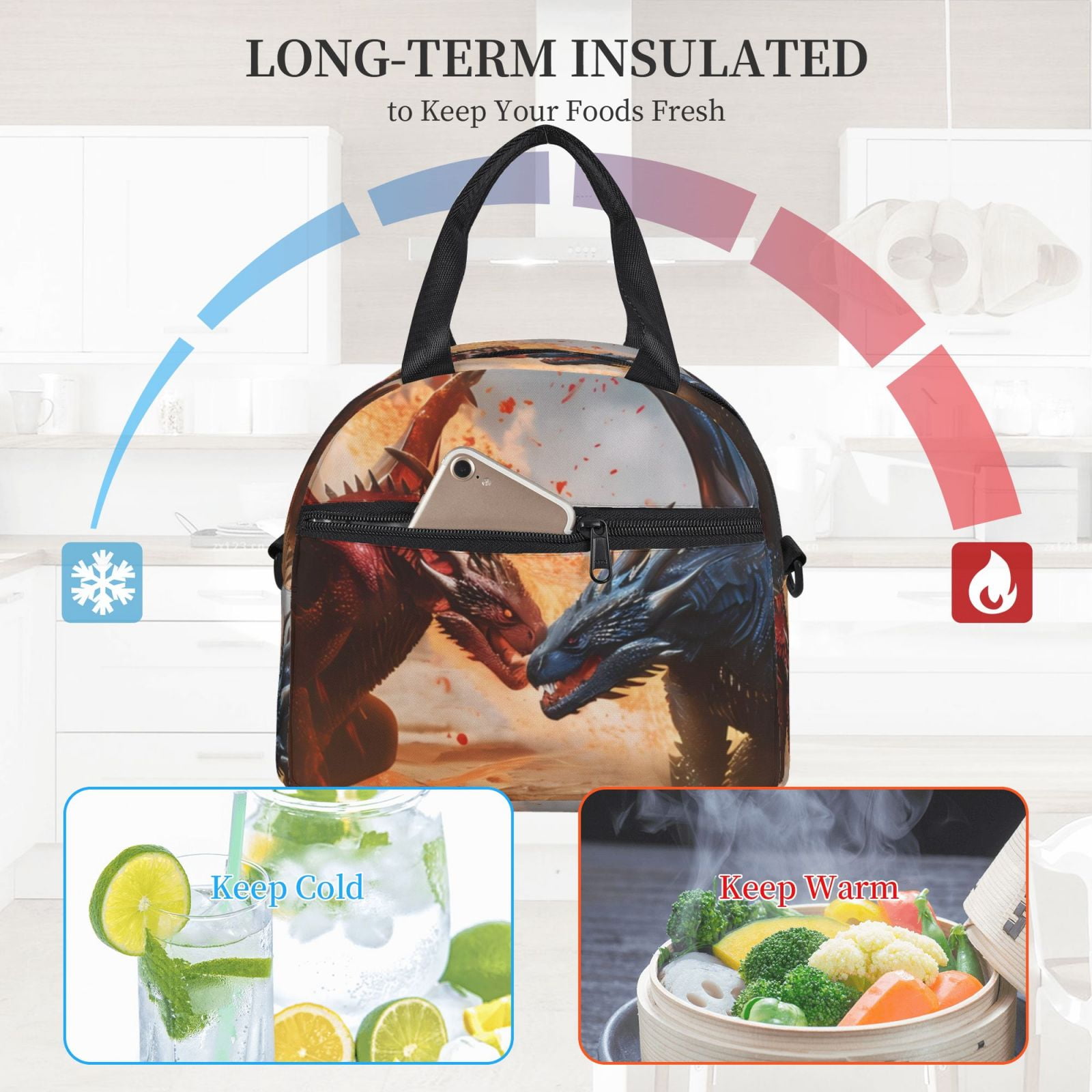 Ratiio Lava Dragon Pattern Lunch Bag ,Insulated Lunch Box, Small ...