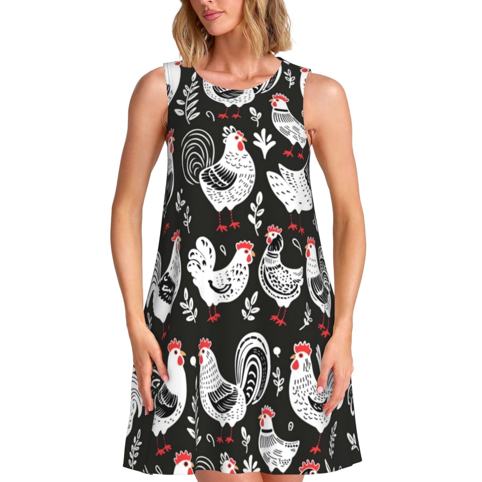 Ratiio Laying Hens And Roosters Pattern Women's Sleeveless Dress ...