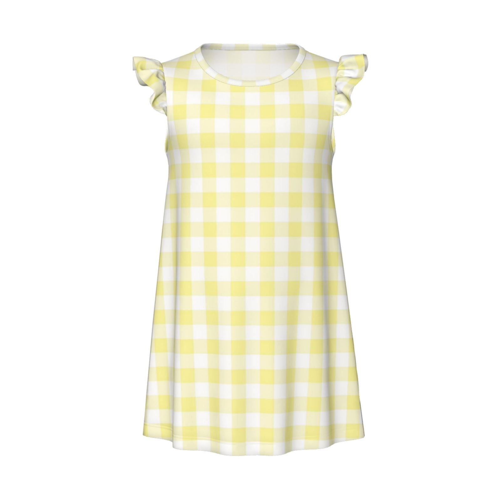 Ratiio Lemon Yellow Checkboard Print Girls Nightgowns, Princess Pajama ...