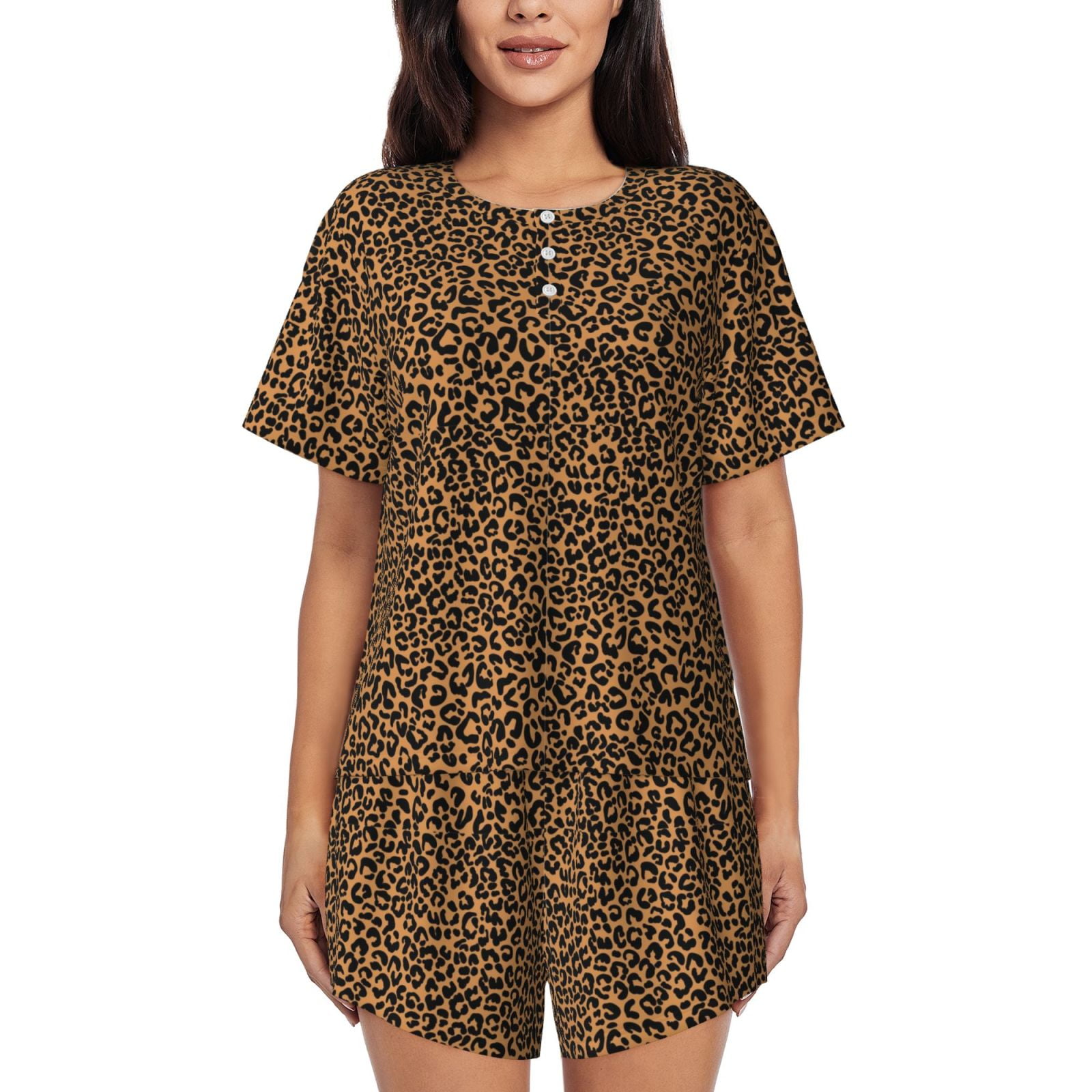 Ratiio Leopard Print Womens Pajama Sets 2 Piece Soft Short Sleeve Top ...