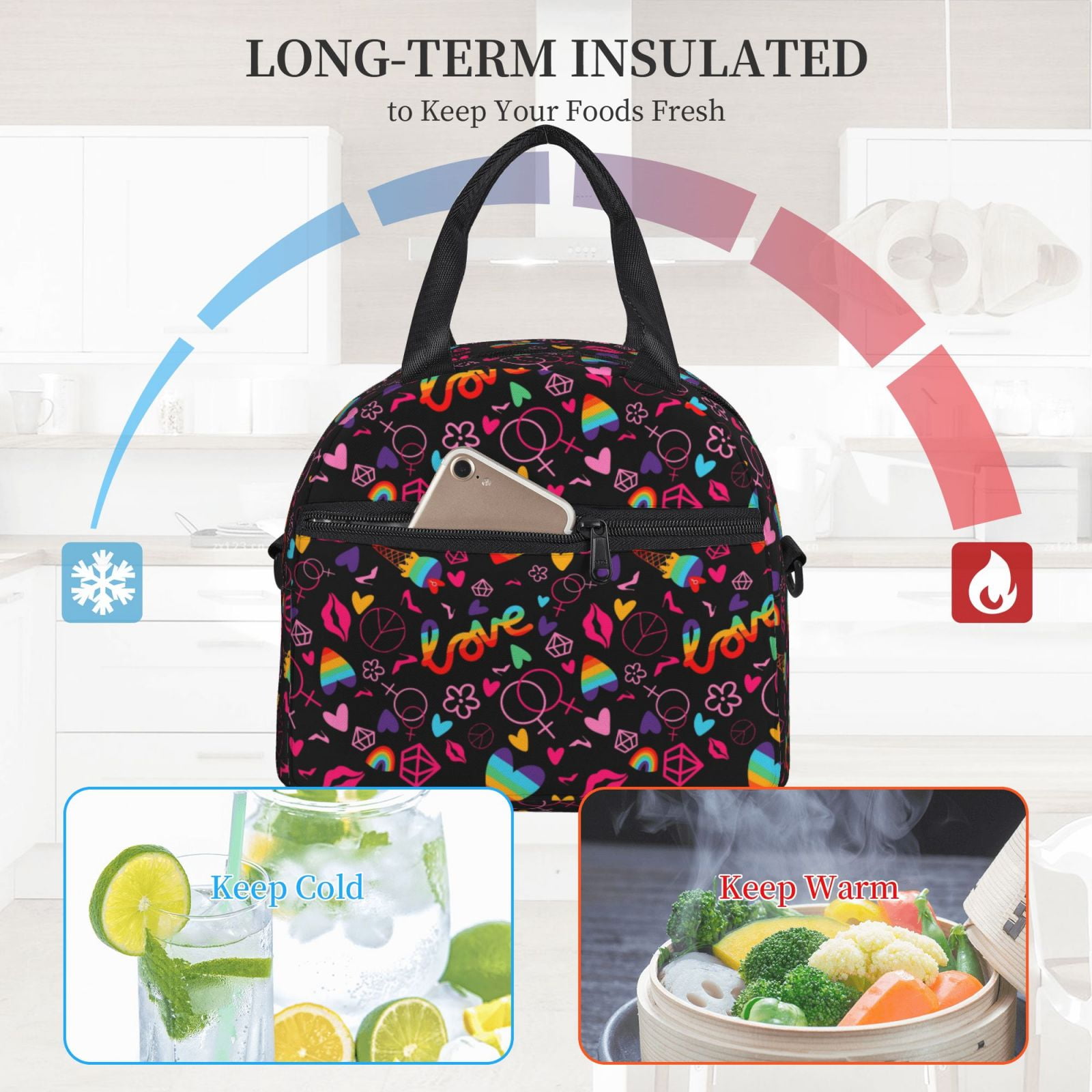 Ratiio Lgbt Rainbow For Pride Pattern Lunch Bag ,Insulated Lunch Box ...