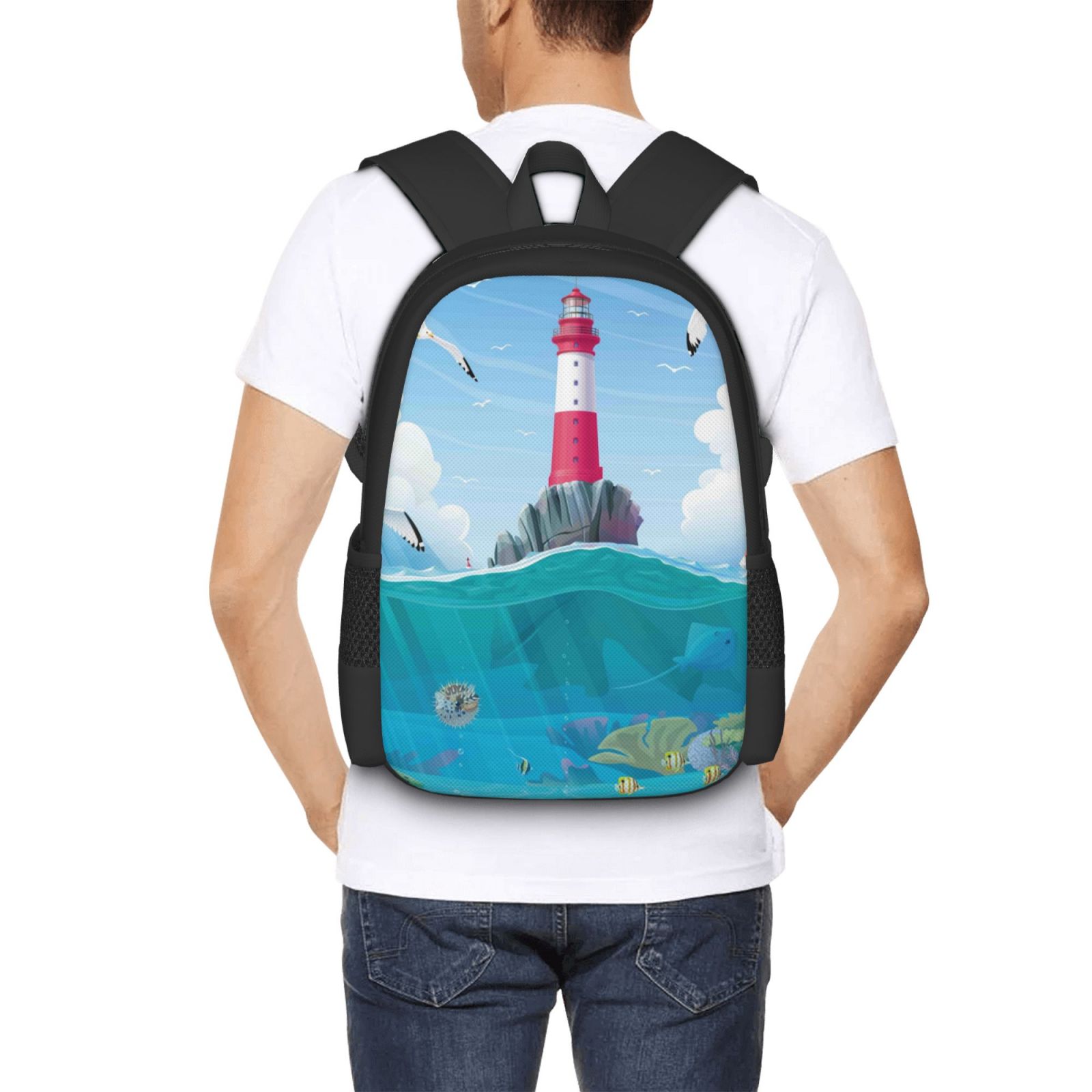 Ratiio Lighthouse Sea Port Backpack for Men and Women - Durable 600D ...