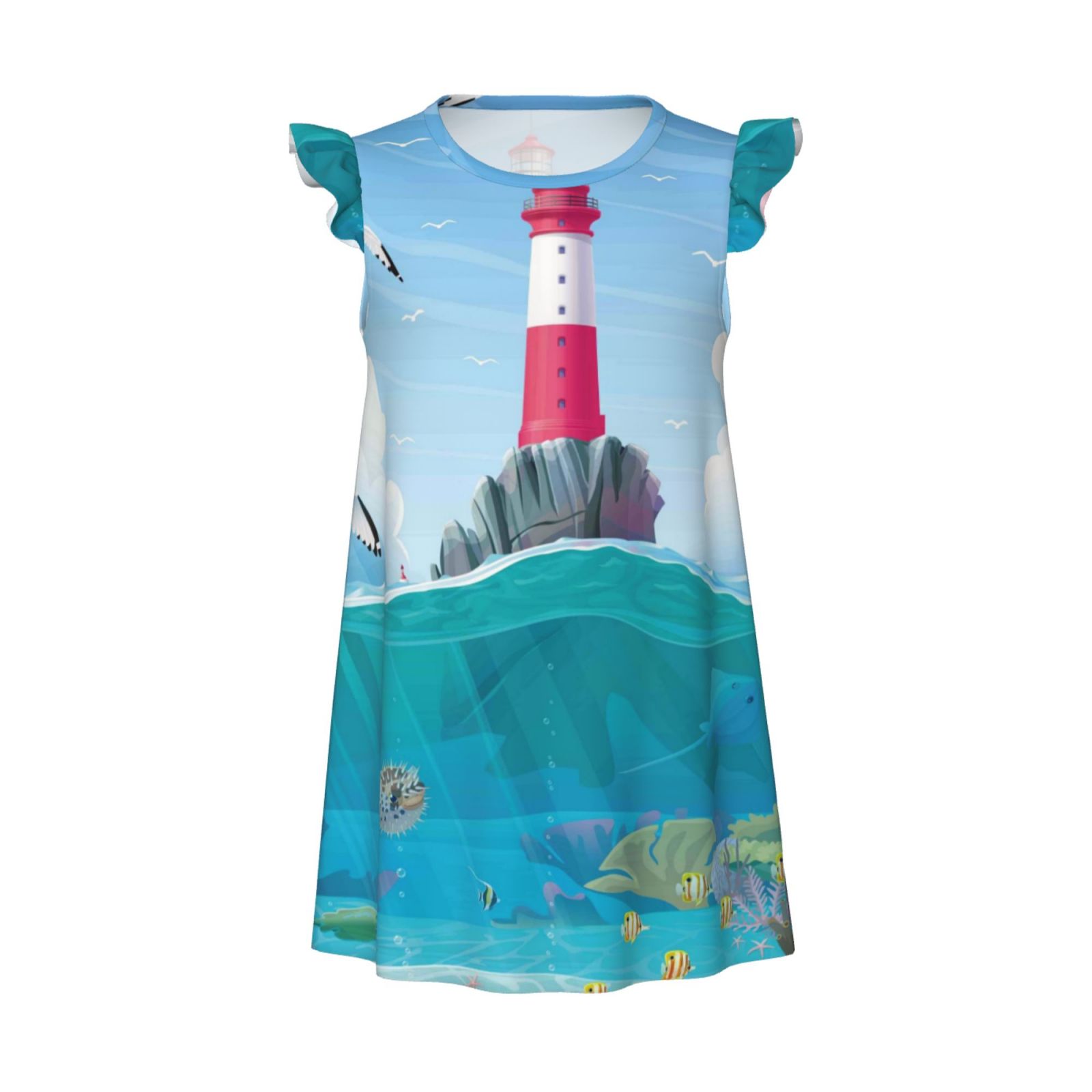 Ratiio Lighthouse Sea Port Print Girls Nightgowns, Princess Pajama ...