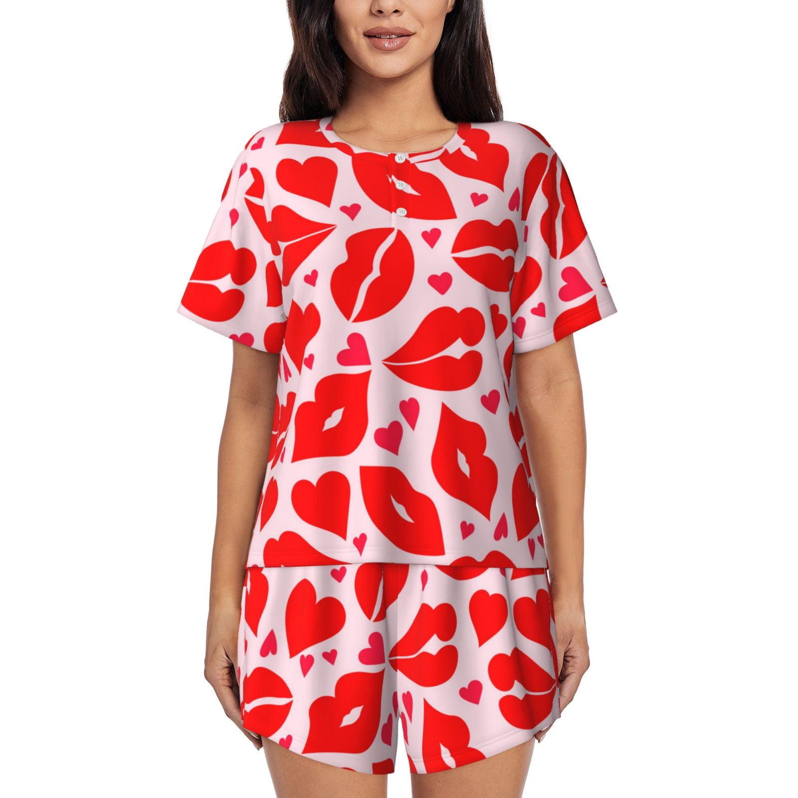 Ratiio Lips Kiss Print Womens Pajama Sets 2 Piece Soft Short Sleeve Top ...