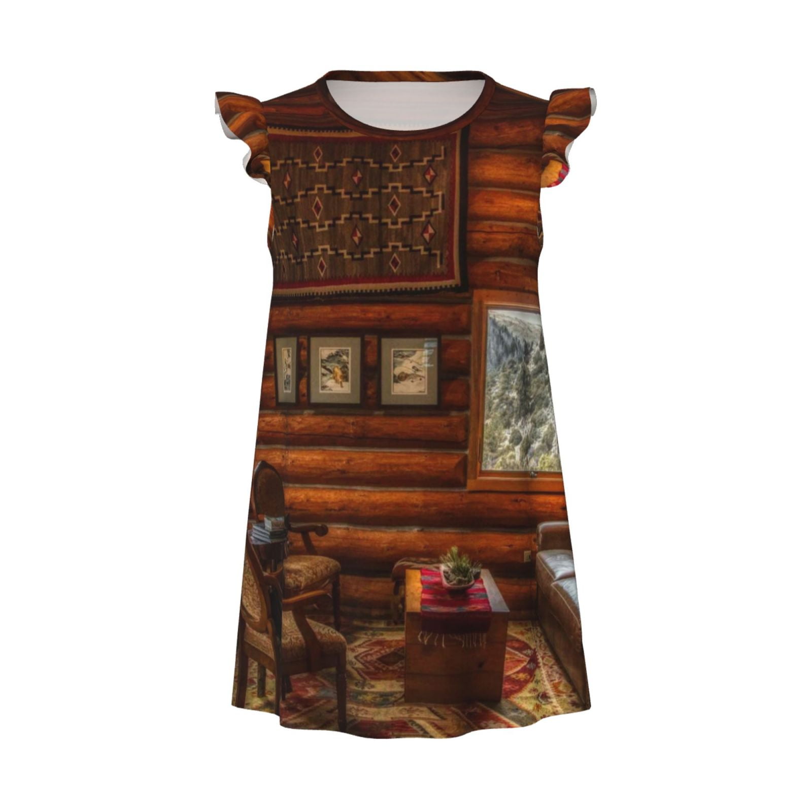 Ratiio Log Cabin Inside Print Girls Nightgowns, Princess Pajama Dresses ...