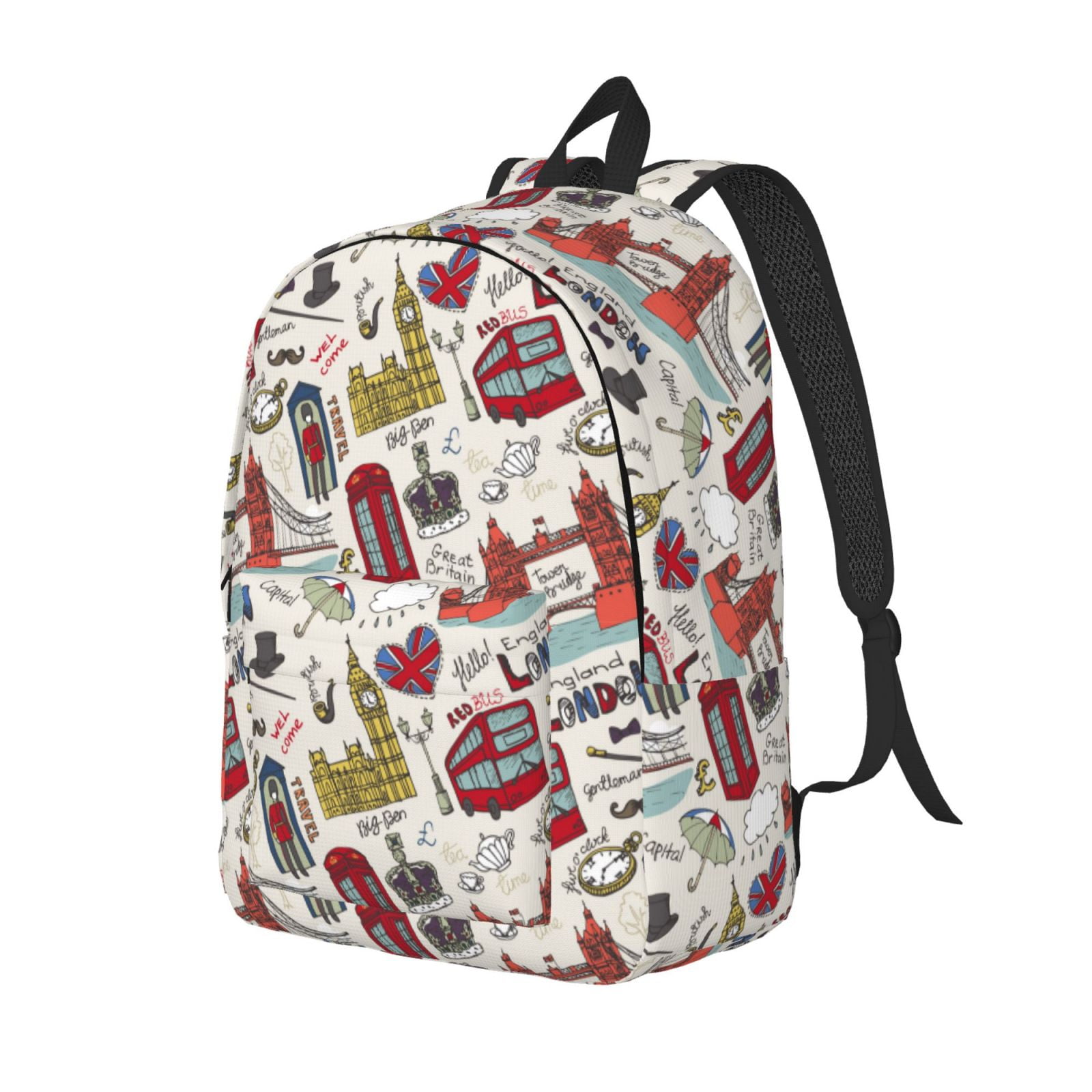 Ratiio London Landmark1 Print Canvas Backpack for Women & Men Retro ...