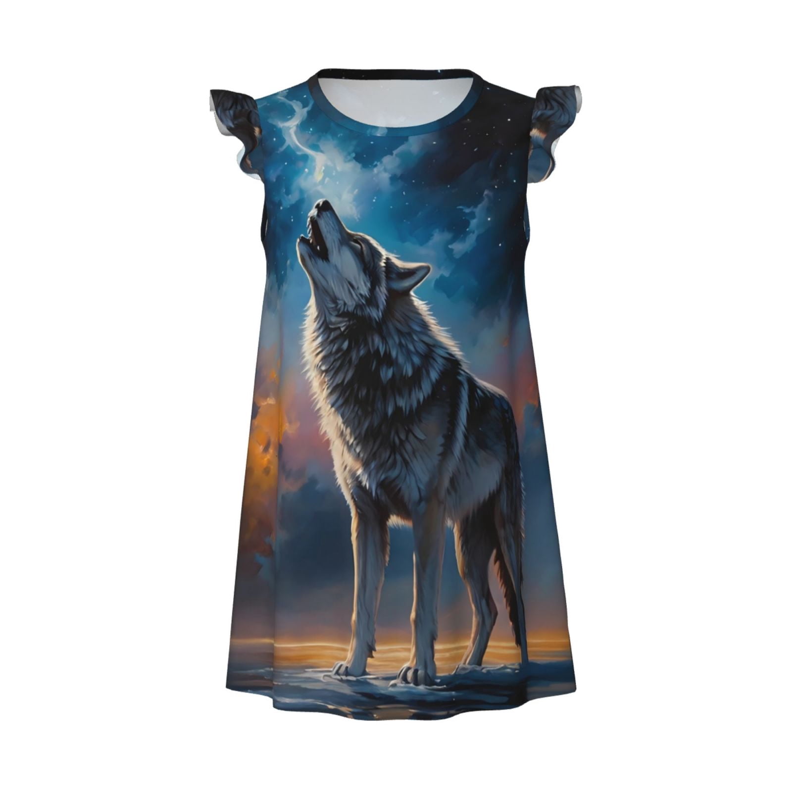Ratiio Lonely Night Sky Wolf Print Girls Nightgowns, Princess Pajama ...