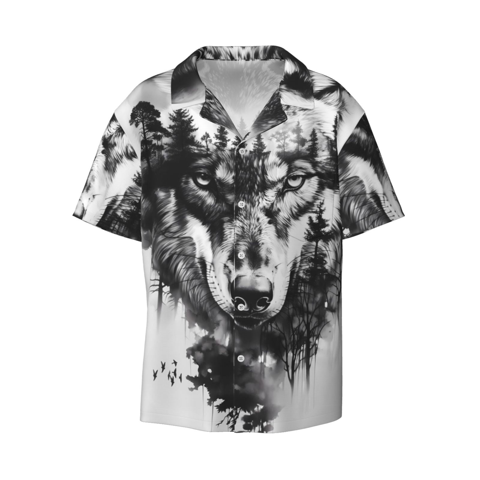 Ratiio Majestic Wolf Landscape Print Mens Casual Short Sleeve Shirts ...