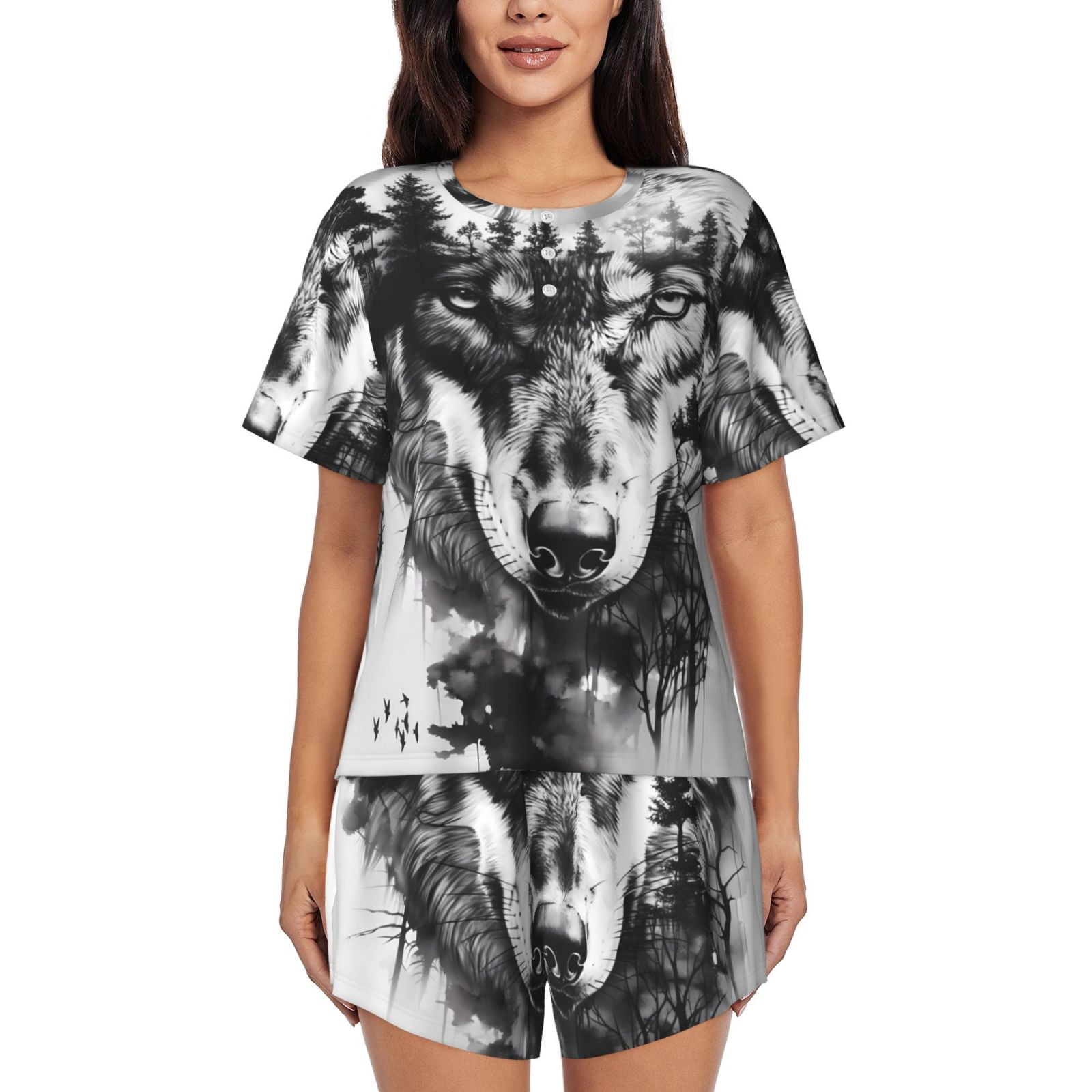 Ratiio Majestic Wolf Landscape Print Womens Pajama Sets 2 Piece Soft ...