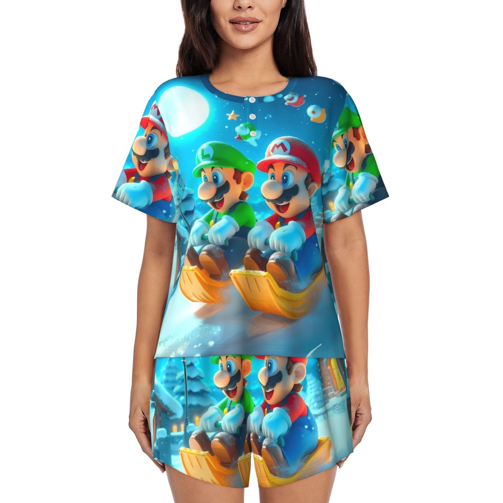 Ratiio Mario Print Womens Pajama Sets 2 Piece Soft Short Sleeve Top and ...